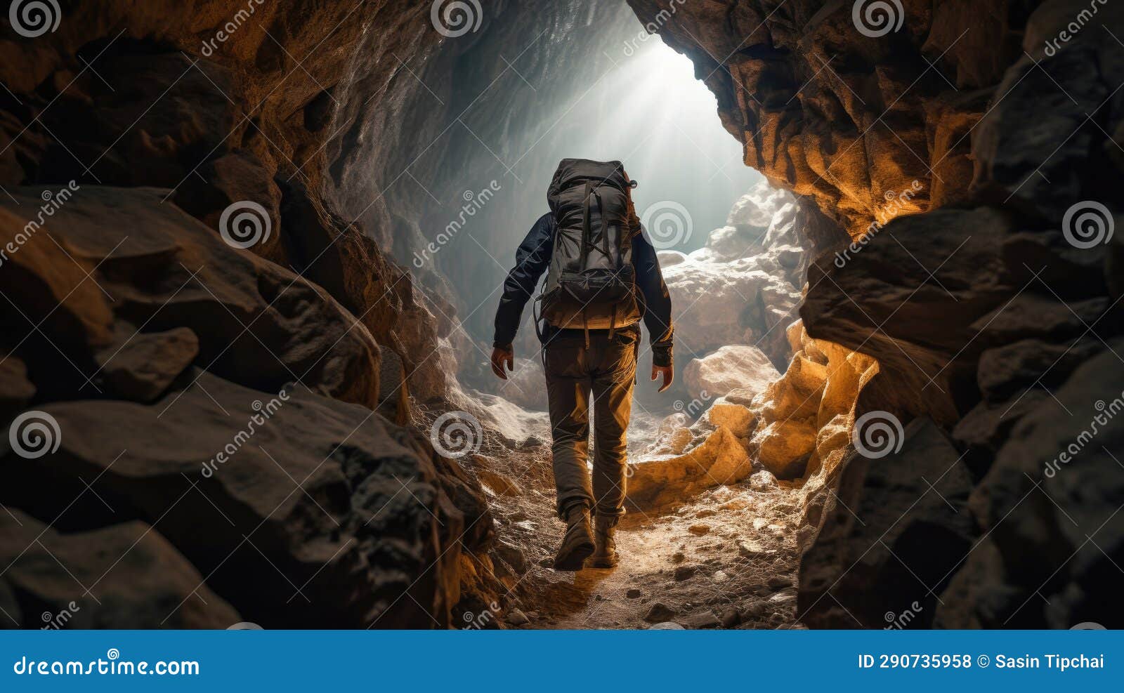 Cave Explorer Trough a Difficult Passage Stock Illustration ...