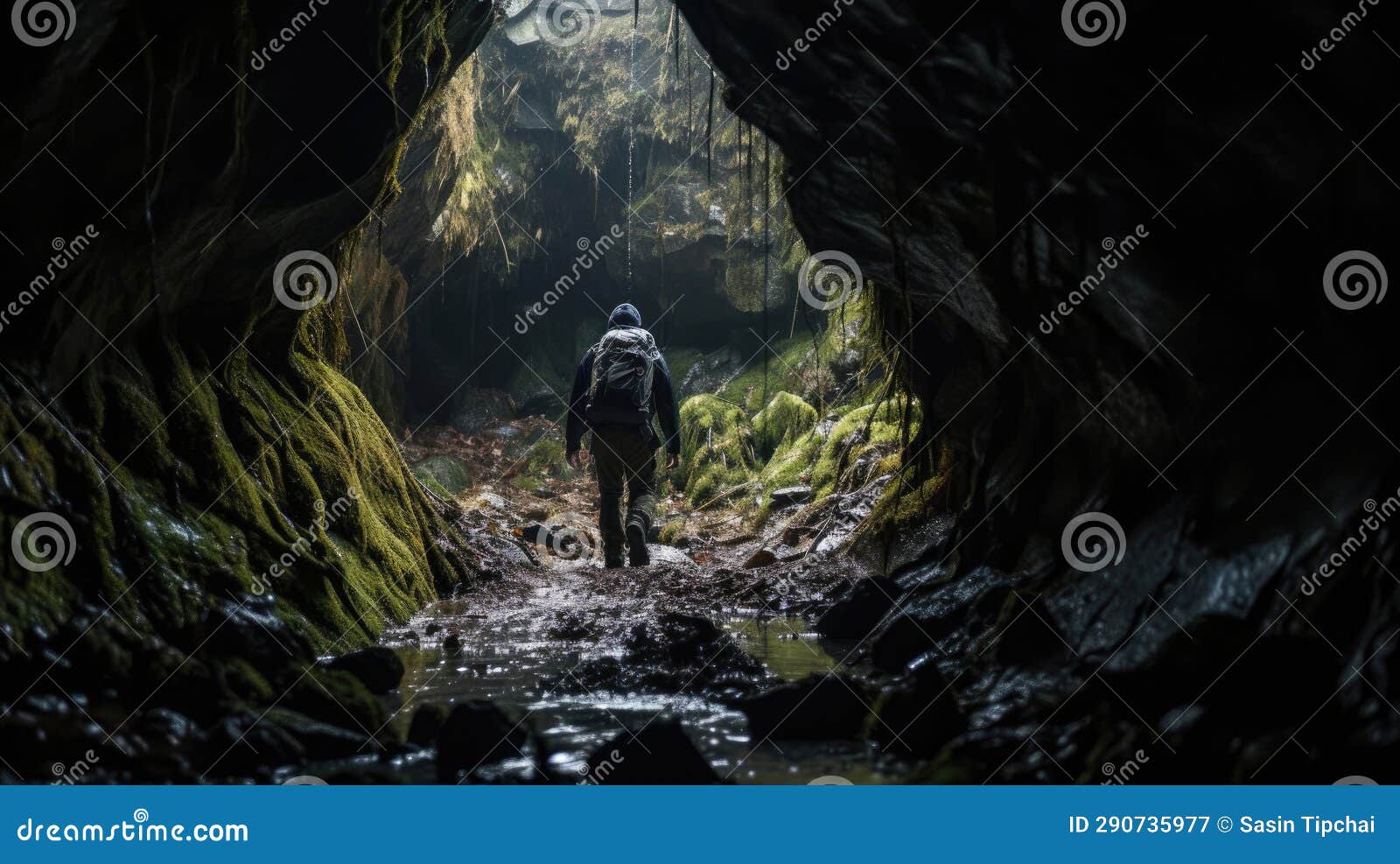 Cave Explorer Trough a Difficult Passage Stock Image - Image of person ...