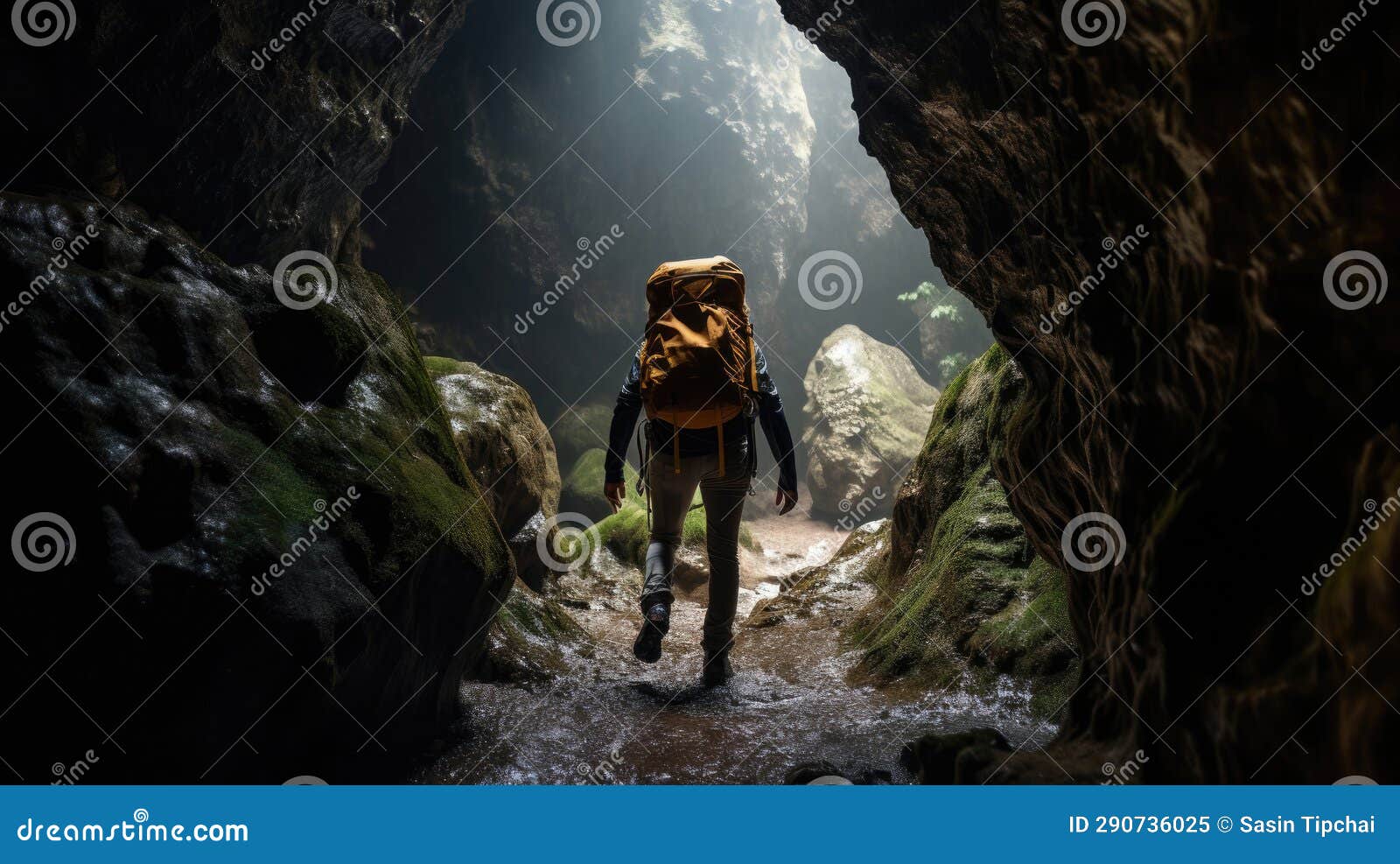 Cave Explorer Trough a Difficult Passage Stock Illustration ...