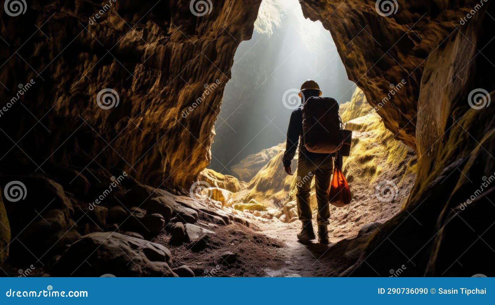 Cave Explorer Trough a Difficult Passage Stock Photo - Image of inside ...