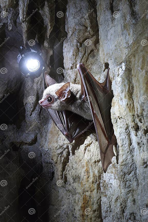 A Cave Exploring Bat with Helmet Light Stock Illustration ...