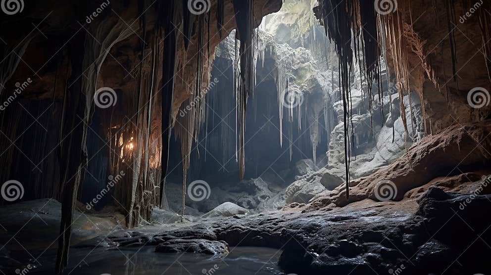 A Cave Filled with Lots of Cave Like Structures and Lights Stock Photo ...