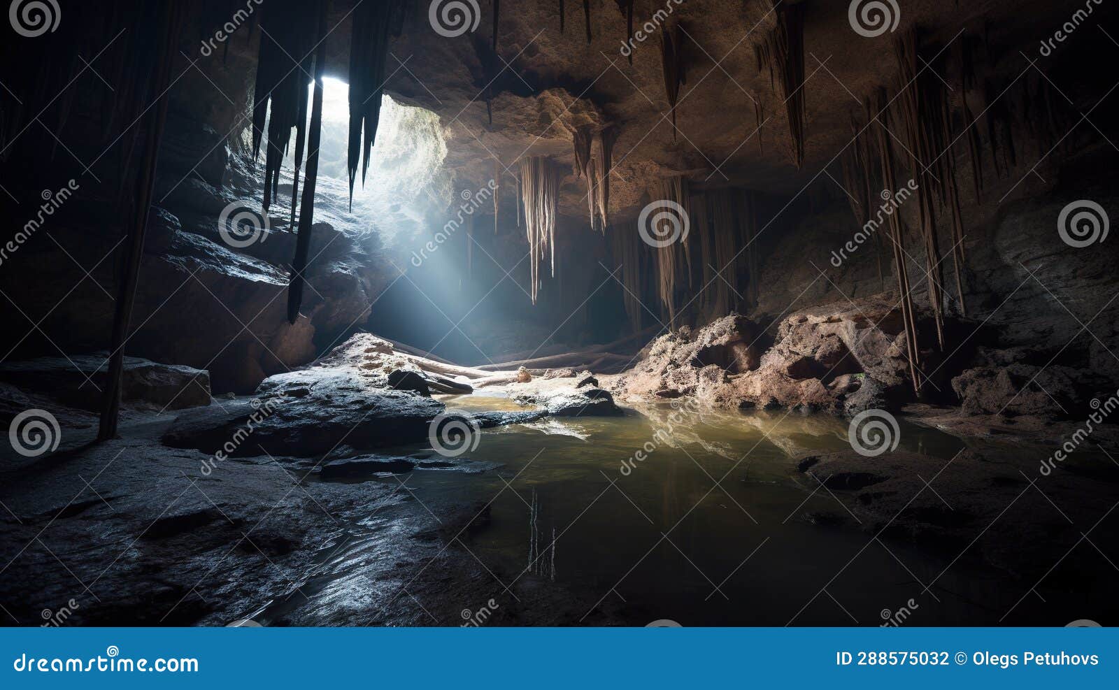 A Cave Filled with Lots of Water and a Light Coming from the Ceiling ...