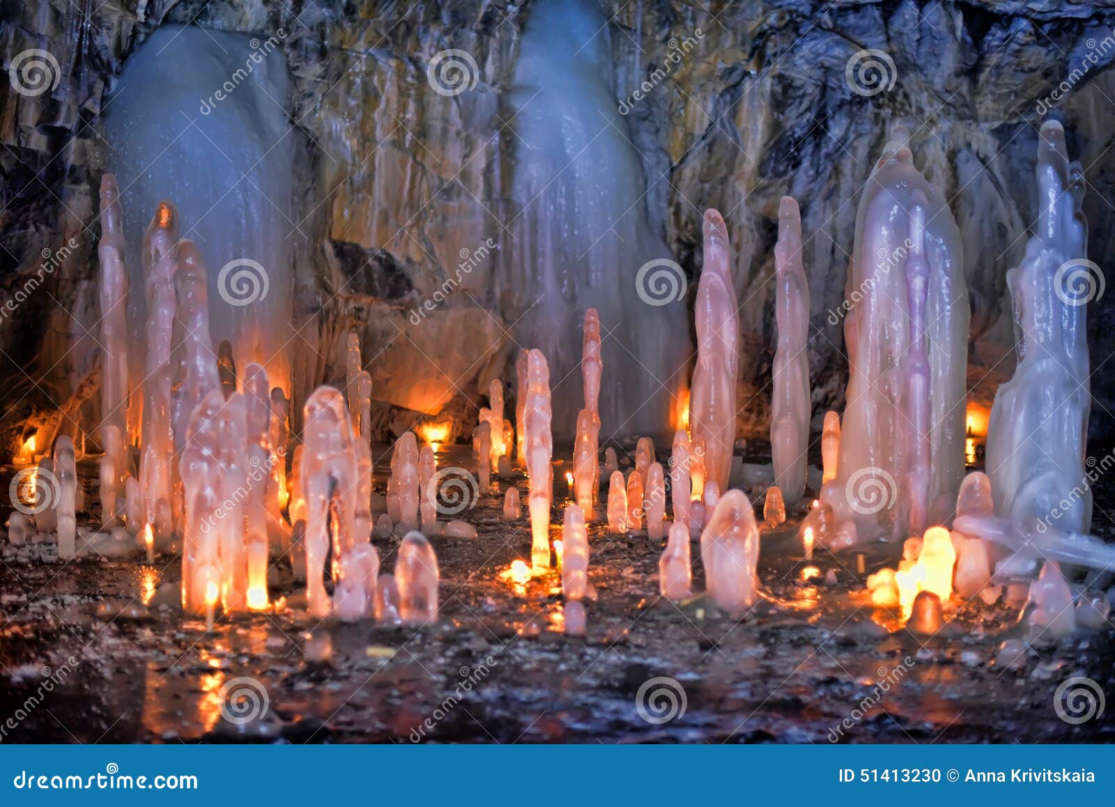 Cave with icicles stock photo. Image of candles, geology - 51413230