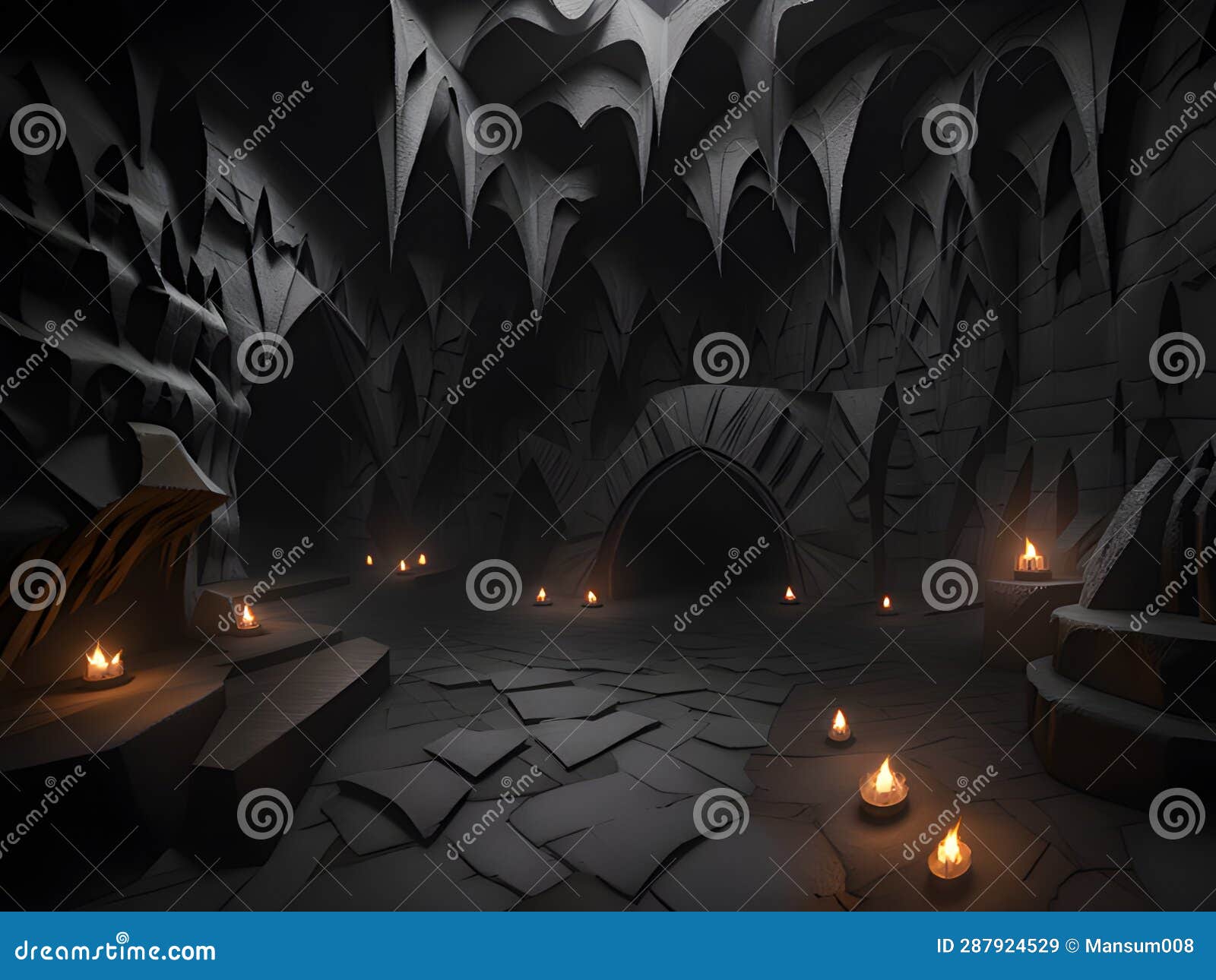 Cave Interior with Dark Background, Ai Generated Stock Illustration - Illustration of wall ...
