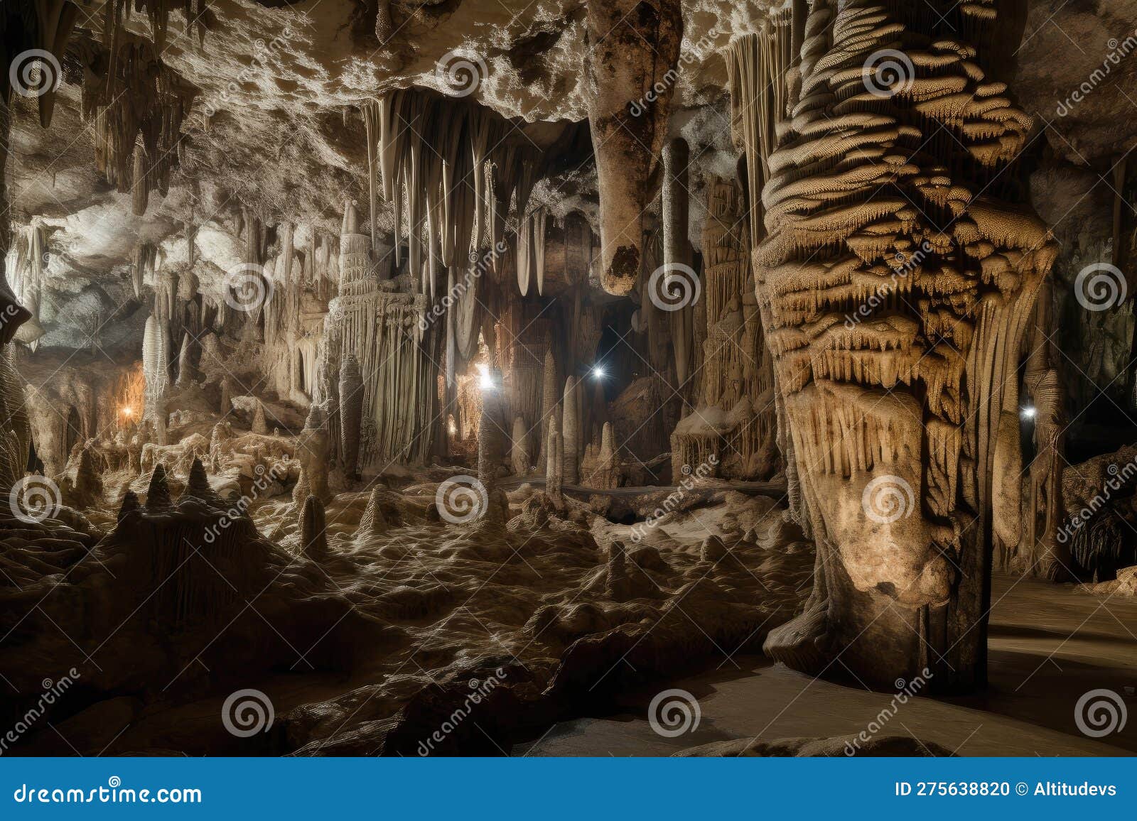 Cave with Intricate Stalagmites and Stalactites, Some Reaching the ...