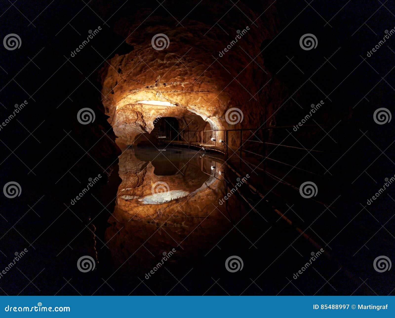 Illuminated Underground Lake with Passageway in River Cave, Australia ...