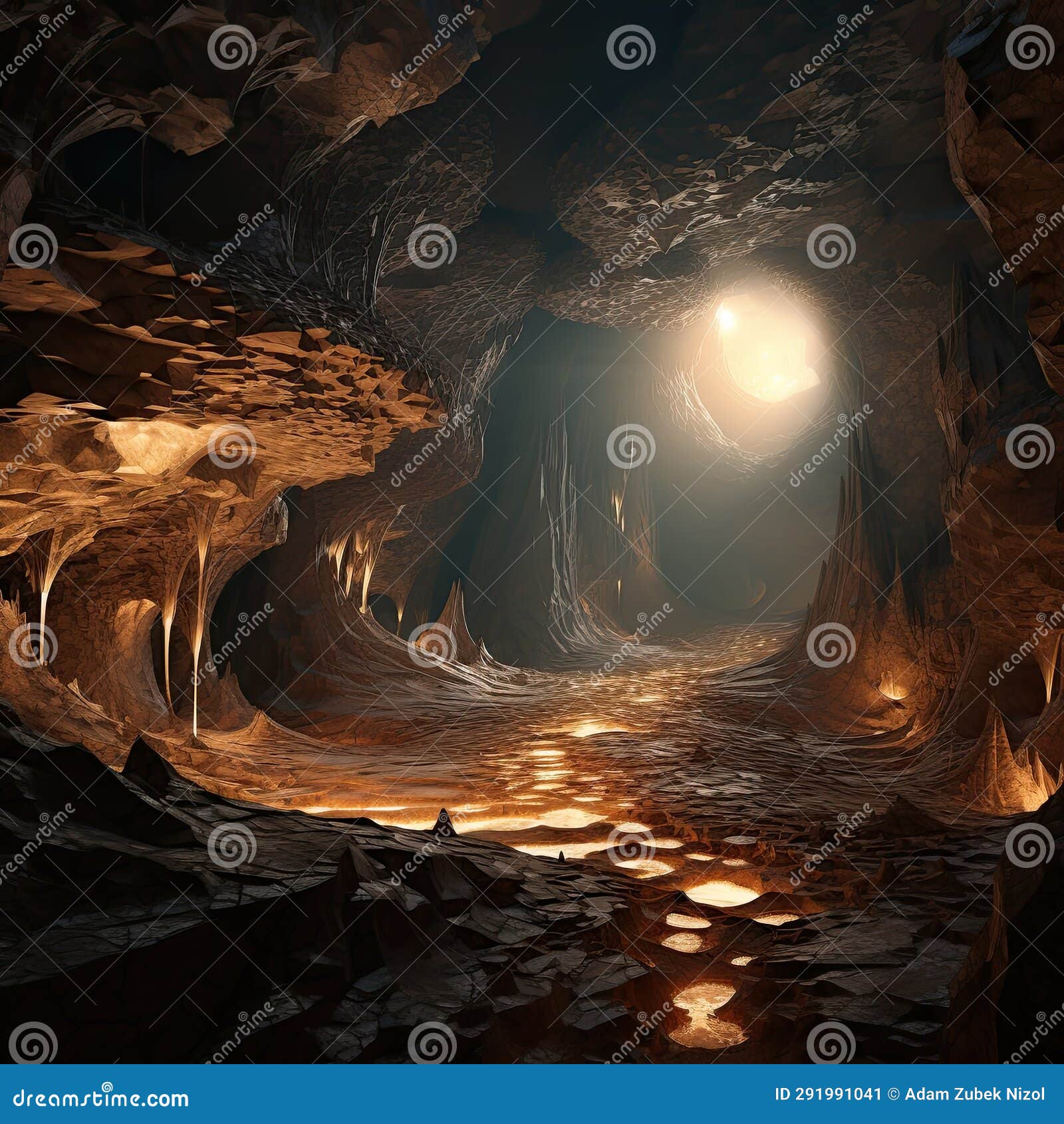 A Cave with a Light Shining through Stock Illustration - Illustration ...