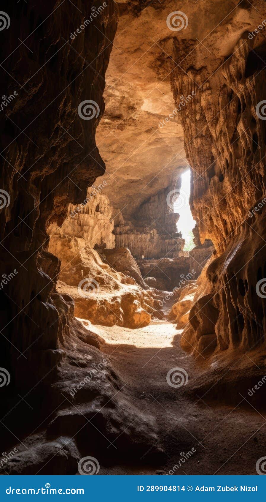 A Cave with a Light Shining through Stock Illustration - Illustration ...