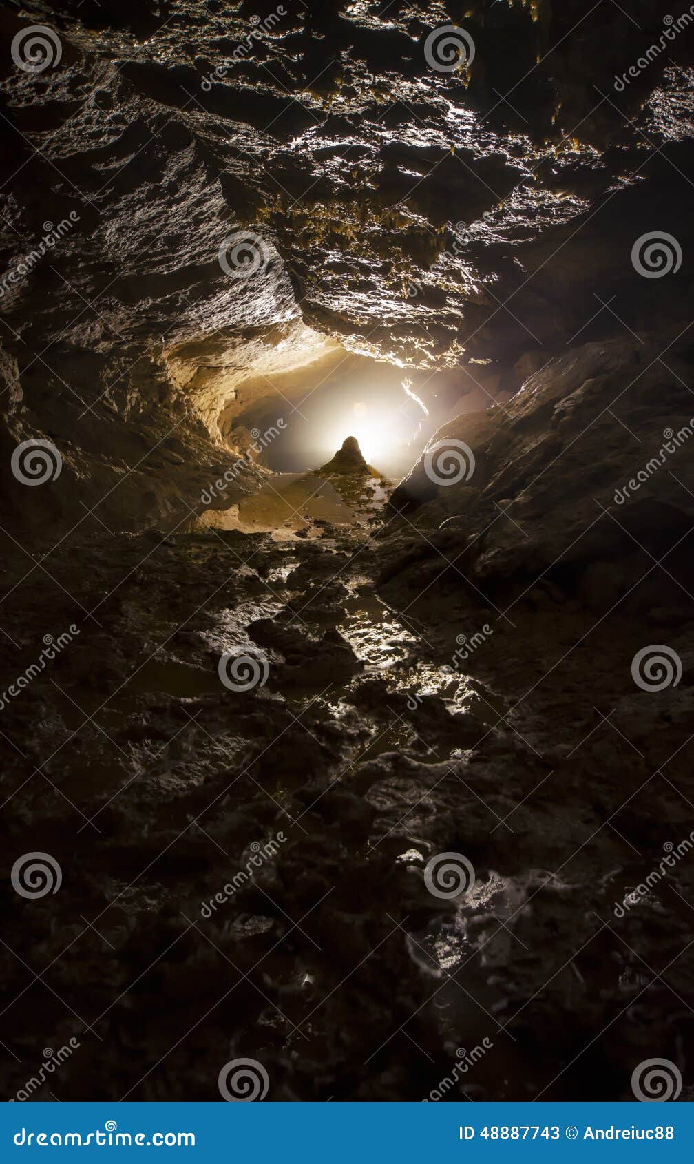 Cave with Light and Stalagmite Stock Image - Image of entrance ...