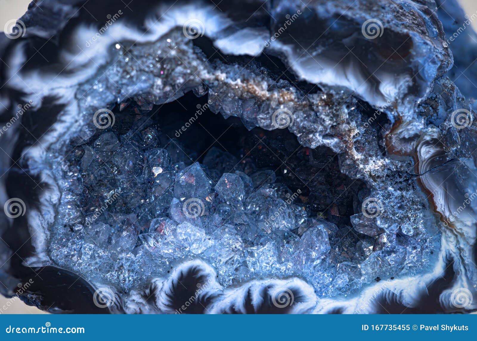 Quartz Geode With Transparent Crystals. Cross Section Of Natural Stone ...