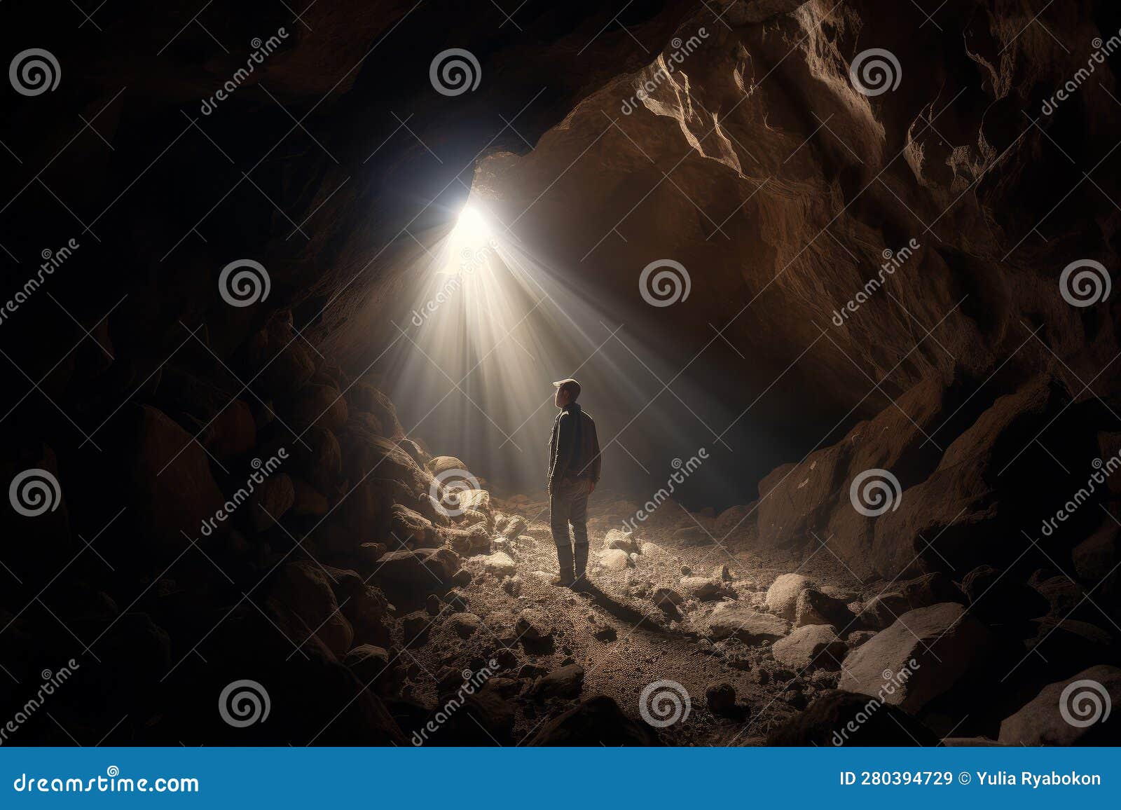 Cave Man Light. Generate Ai Stock Illustration - Illustration of hole ...