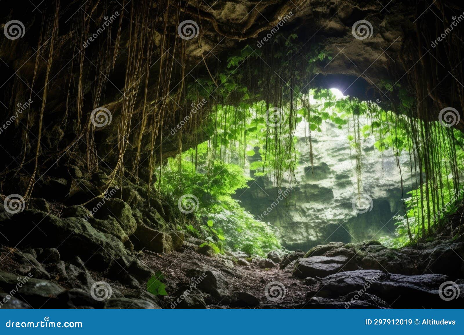 Cave Opening Covered with Hanging Vines Stock Image - Image of ...