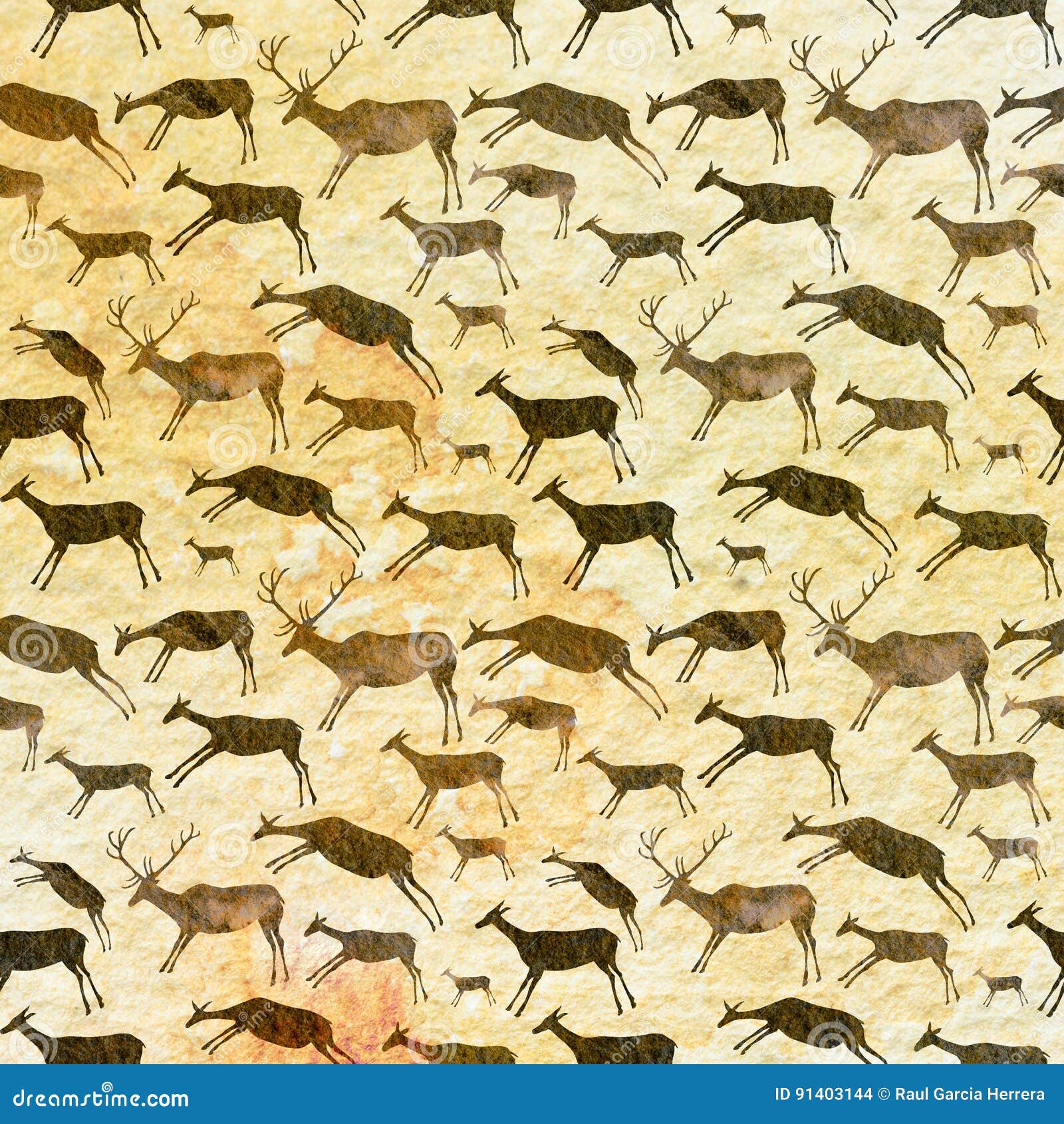 Cave Painting Seamless Pattern. Animals with Watercolor Texture. Stock ...