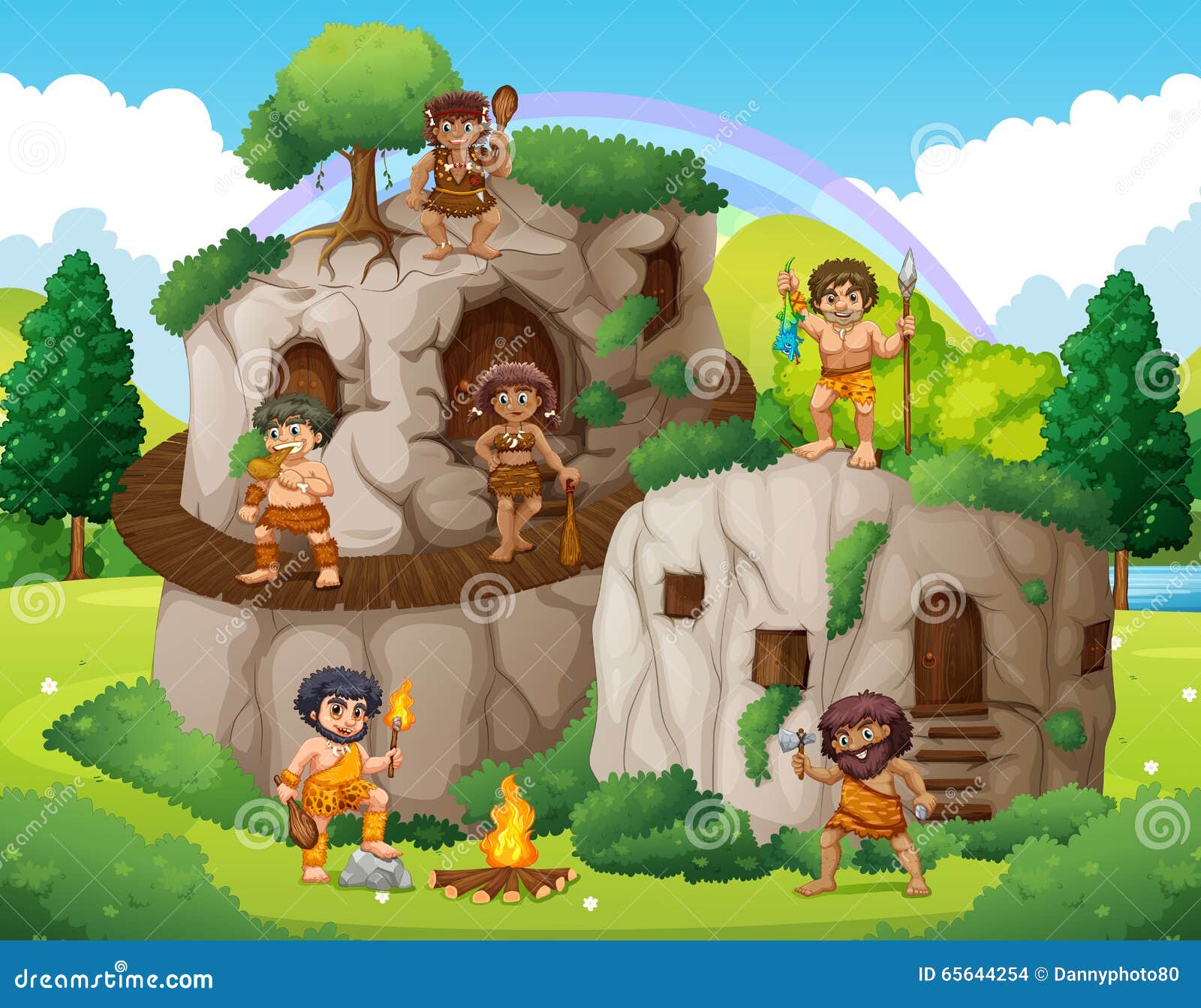 Cave People Living in the Stone House Stock Vector - Illustration of ...