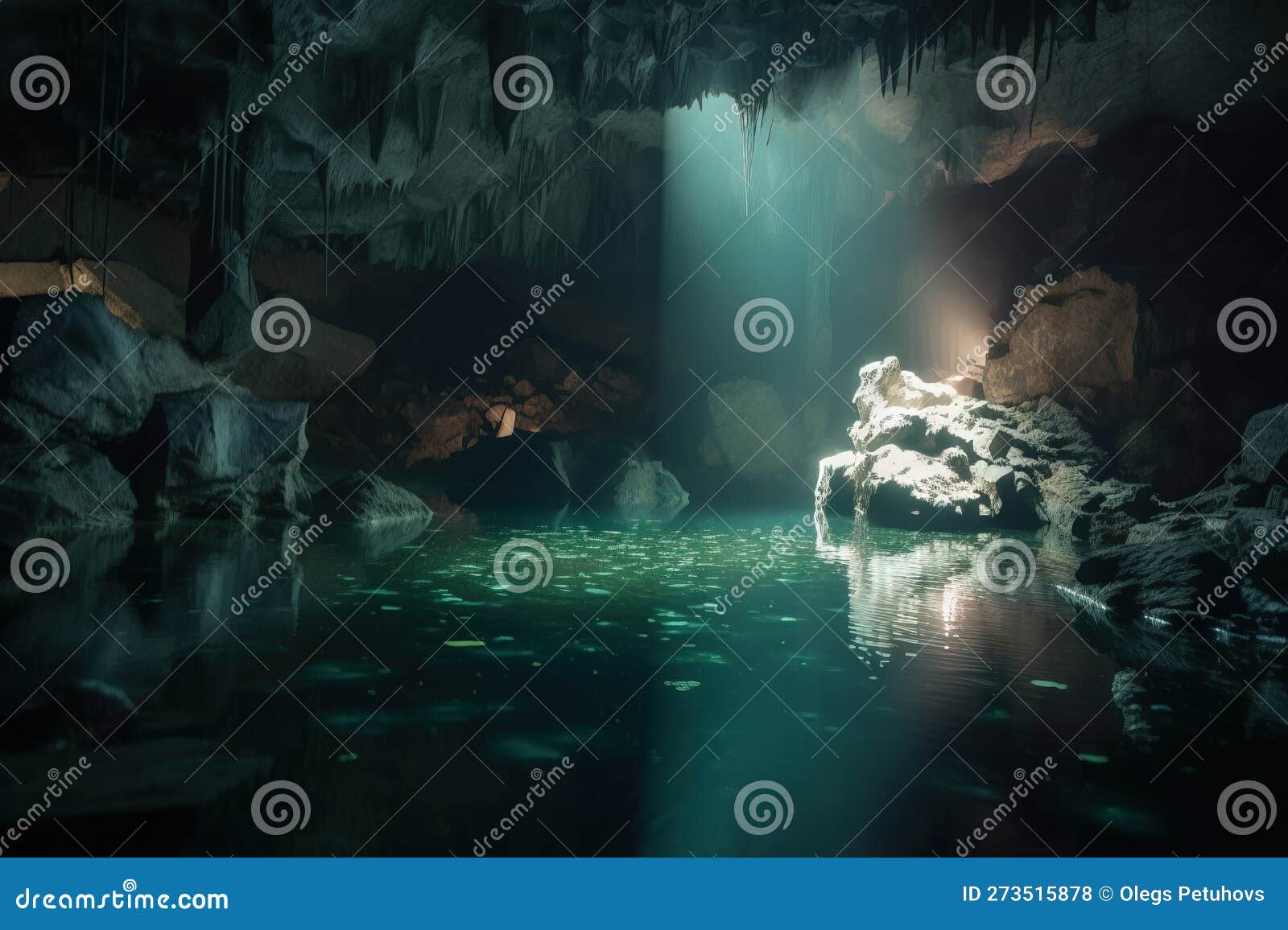 A Cave with a Pool of Water in the Middle of it Stock Illustration ...