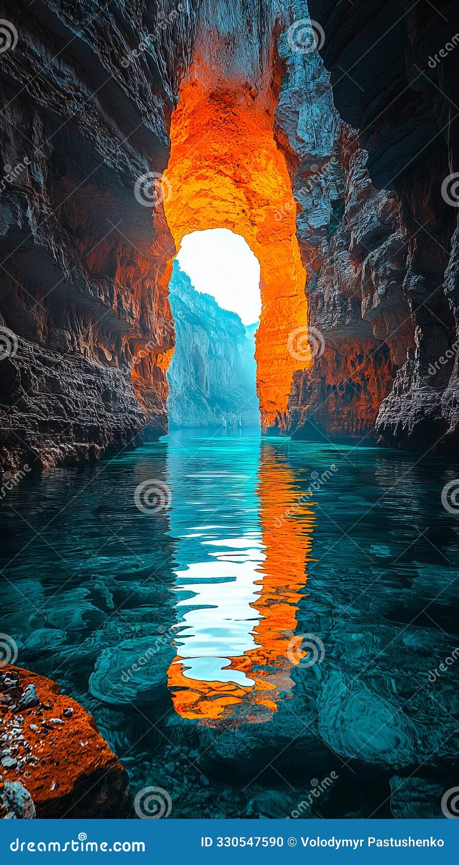 A Cave with a Reflection in the Water Stock Photo - Image of photograph ...