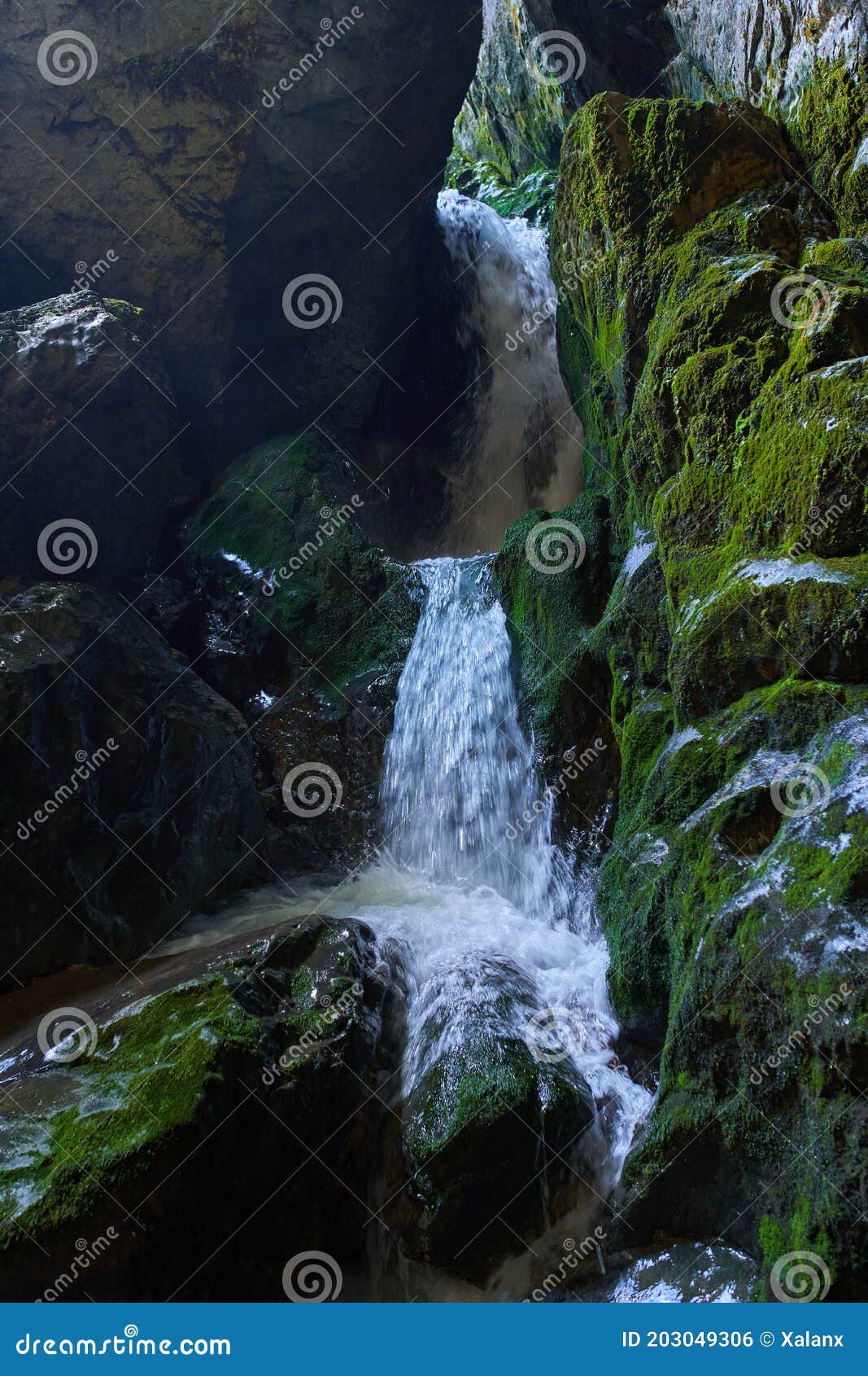 Cave river and waterfall stock photo. Image of cave - 203049306