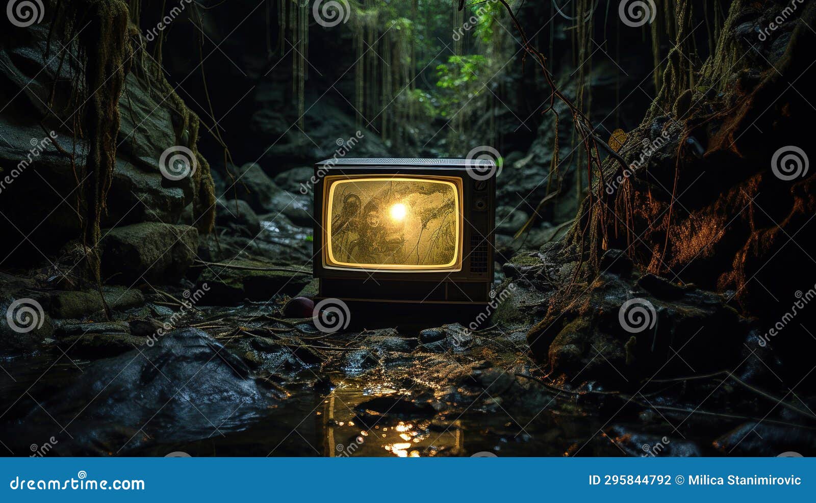 Subterranean Screen: A Television Unearthed From The Cave's Depths Stock Photography ...