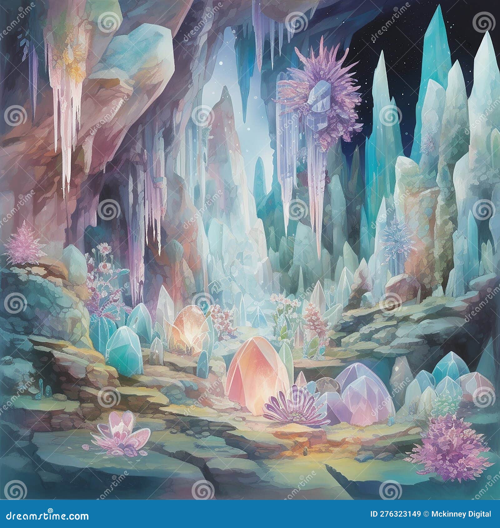 Cave Scenery Filled with Beautiful Crystals. Created Using Ai ...