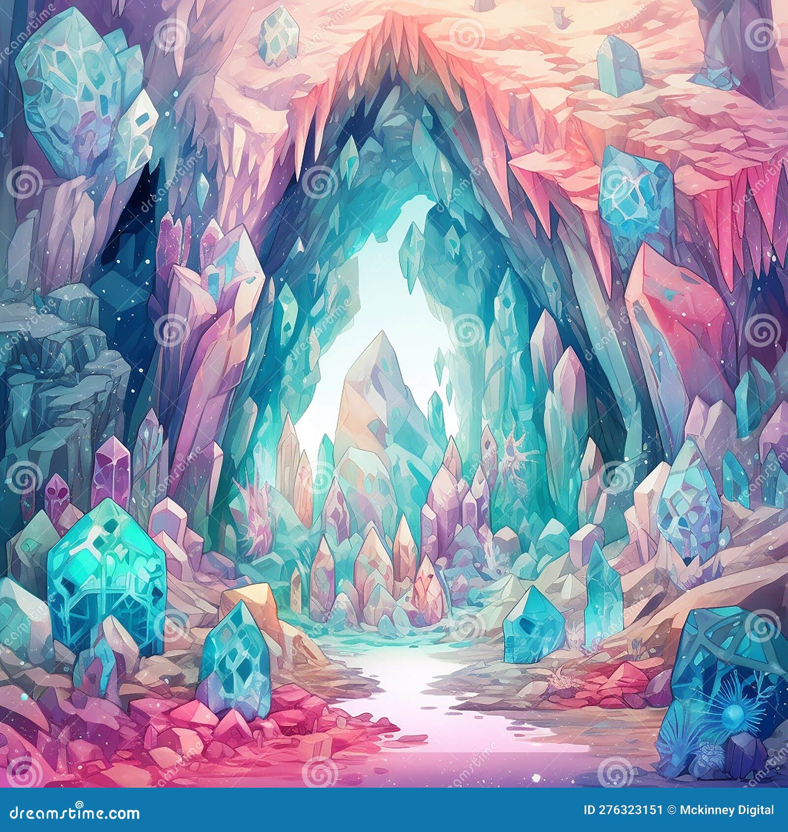Cave Scenery Filled with Beautiful Crystals. Created Using Ai ...