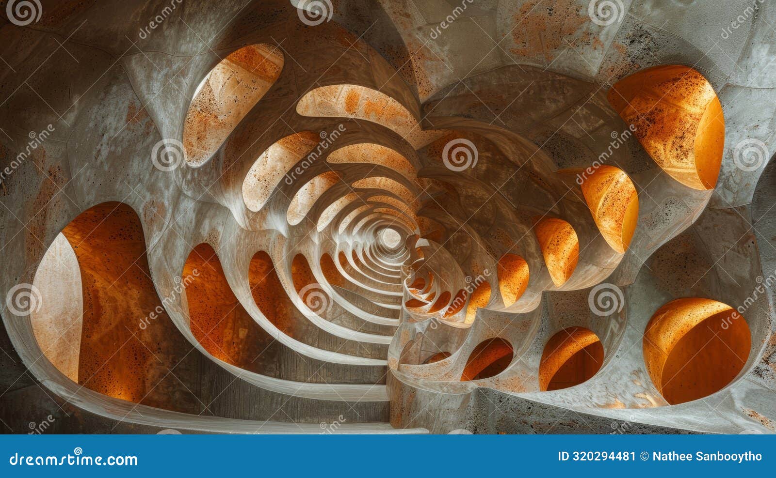 Cave with Smooth Stone Walls and an Orange Glow in the Distance Stock ...