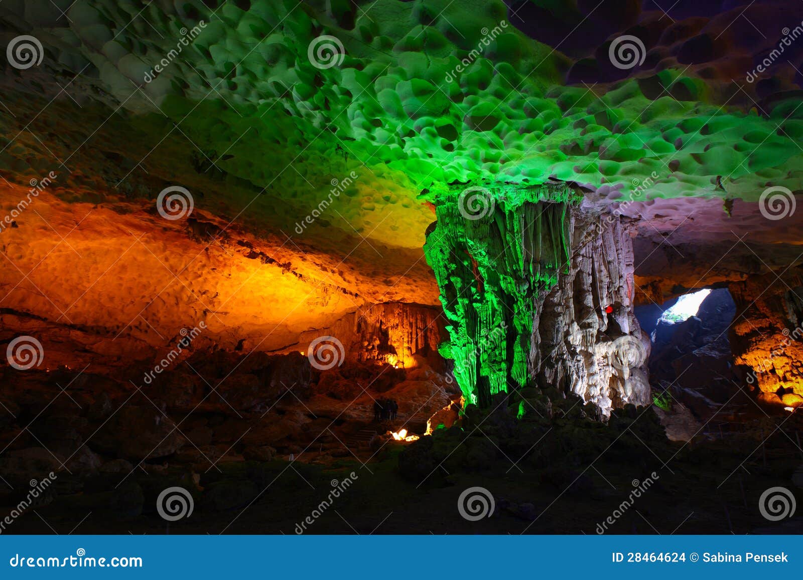 Cave with Stalactites and Stalagmites with Colorful Lights Stock Photo ...