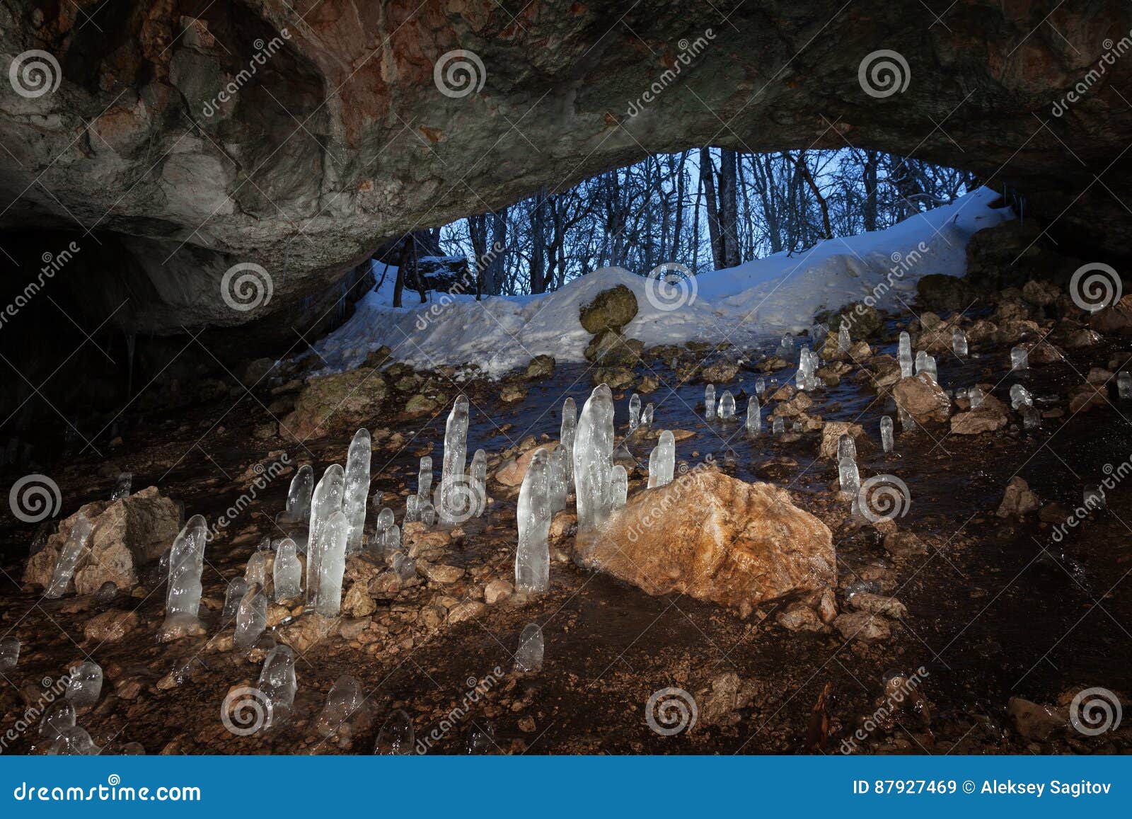 Cave with Stalagmites of Ice Stock Image - Image of speleology, geology ...