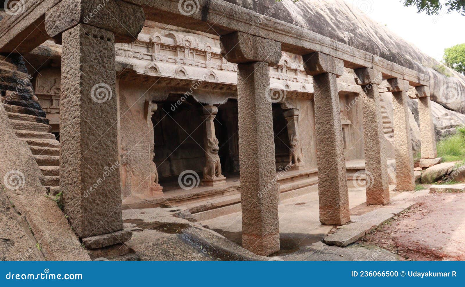 Cave Stone Hall Carved in the Rock with Pillars in the Cave Background ...