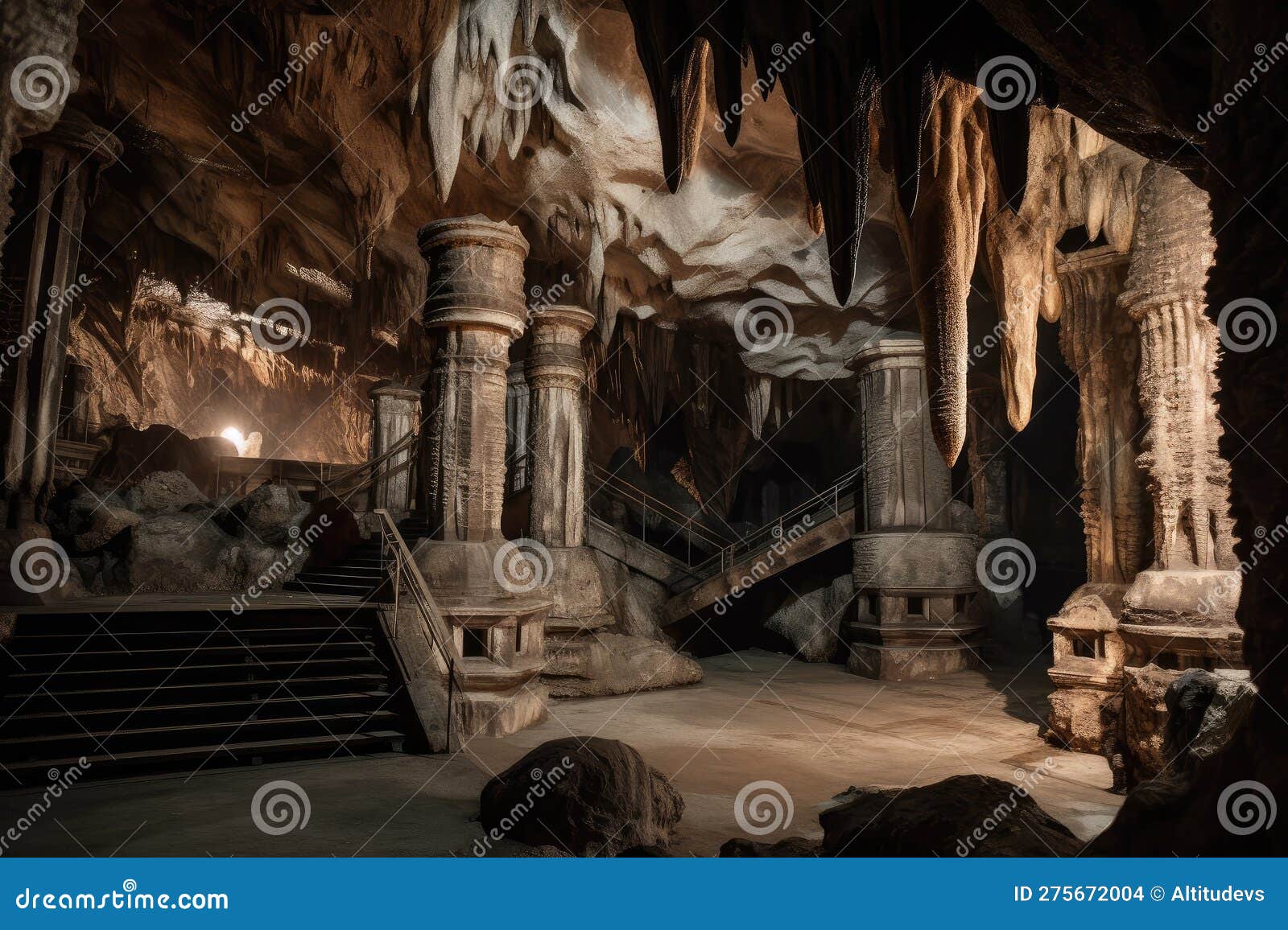 Cave with Tall, Imposing Columns and Intricate Formations Stock Photo ...