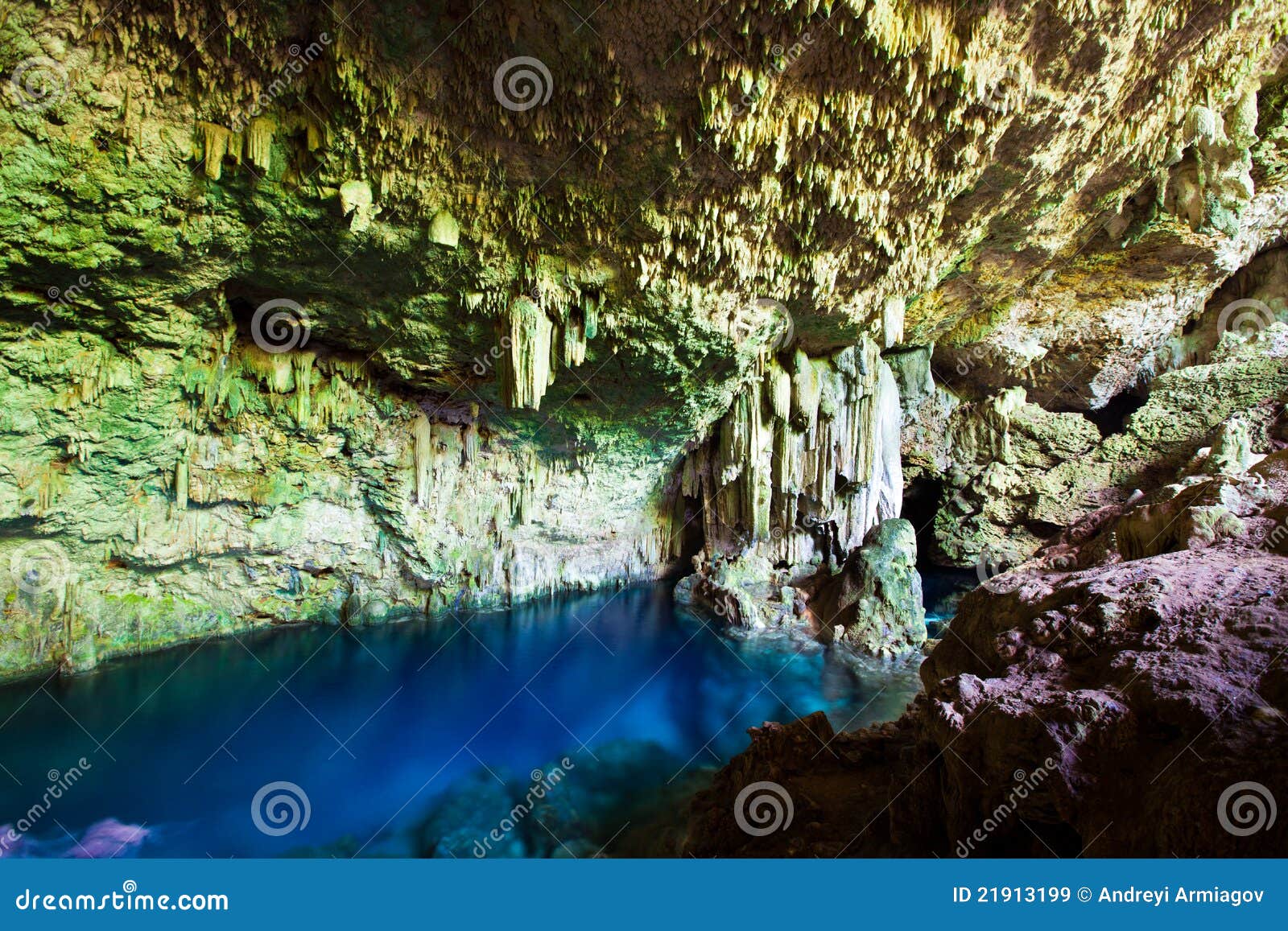 Cave with underground lake stock image. Image of lights - 21913199