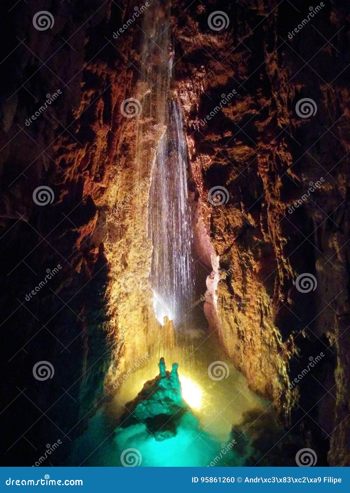 Cave water fall stock photo. Image of fall, cave, water - 95861260