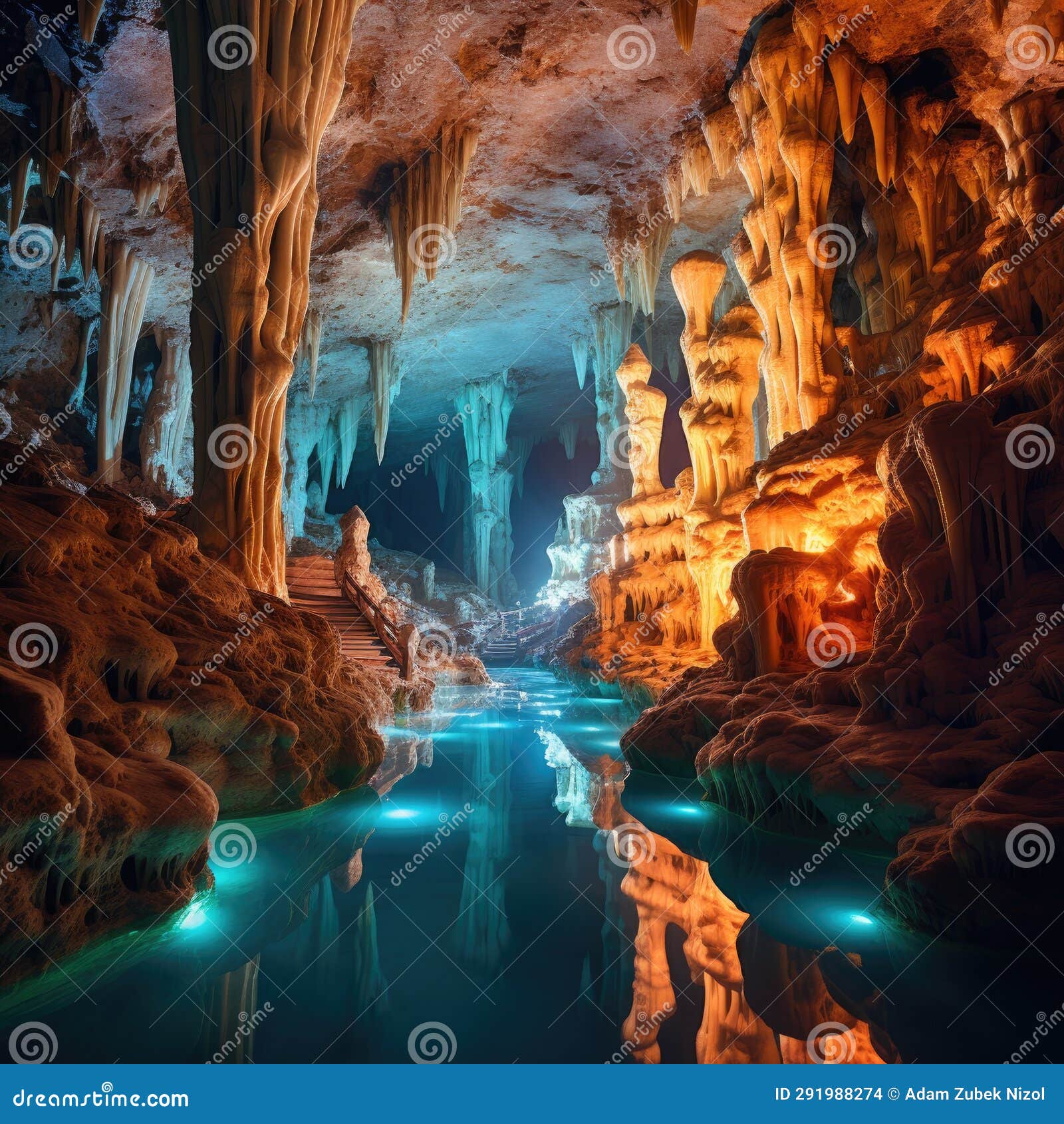 A Cave with Water and Stalactites Stock Illustration - Illustration of ...