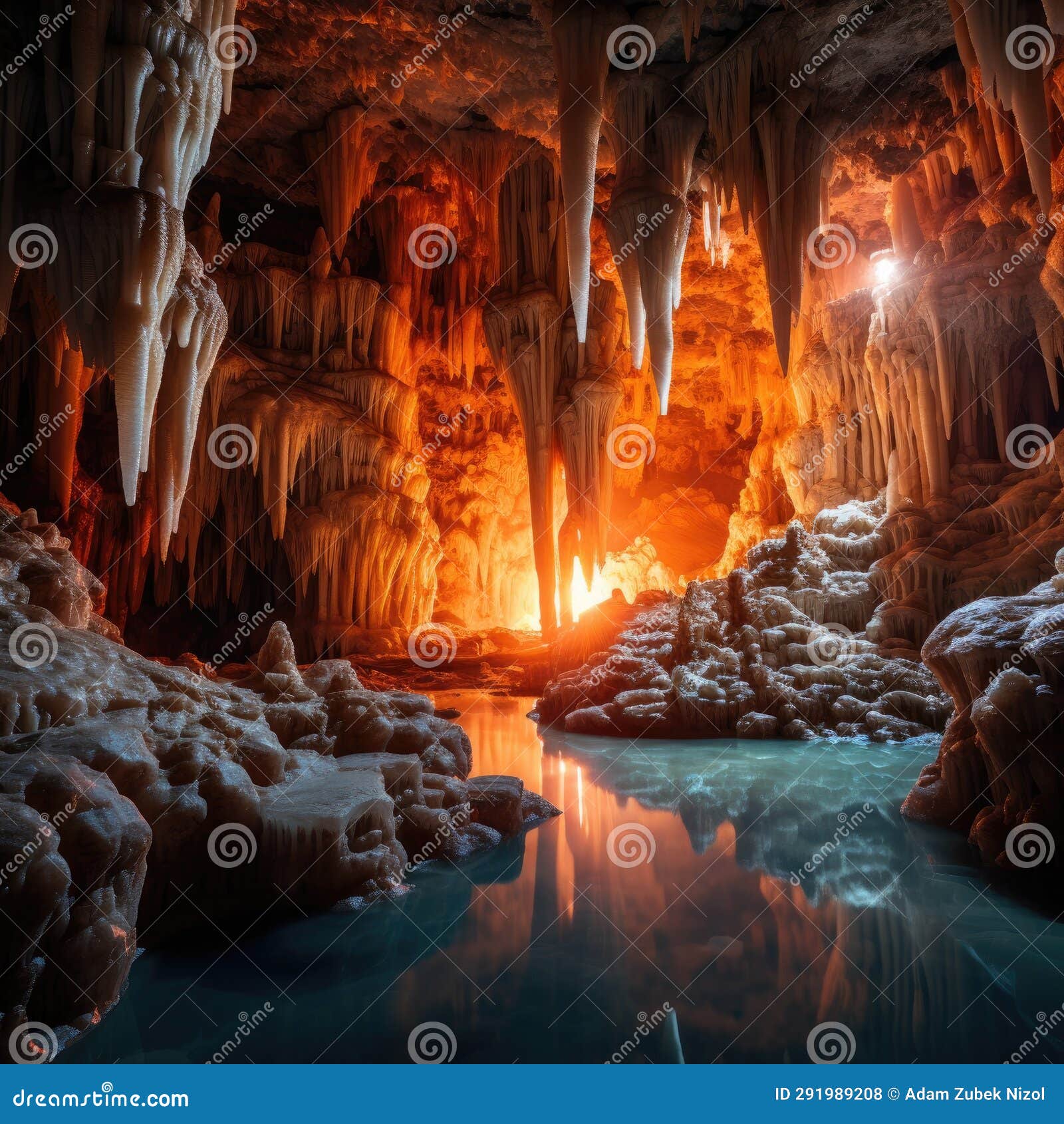 A Cave with Water and Stalactites Stock Illustration - Illustration of ...
