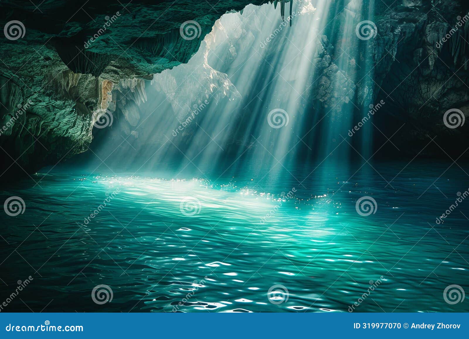 Waterfall Inside Rocky Cave With Glowing Pond Lanterns And Tropical ...