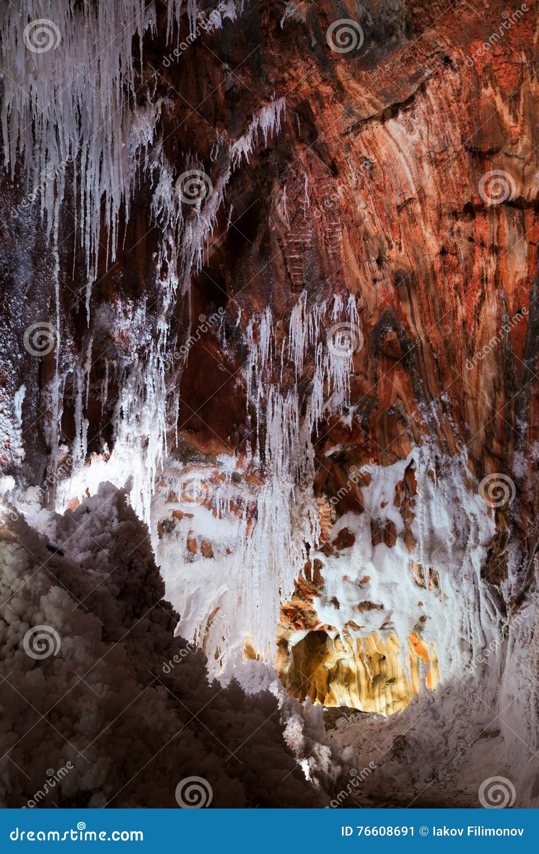 Cave with White Stalactites Stock Image - Image of iron, shaft: 76608691
