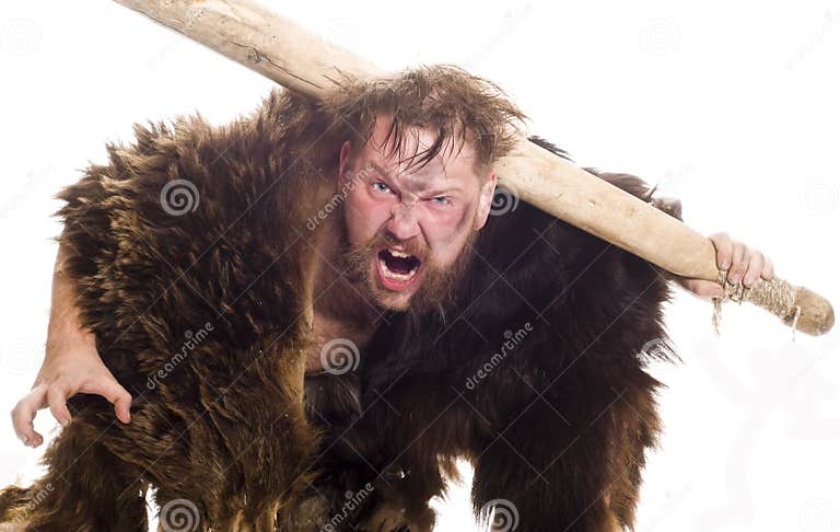 Caveman in bear skin stock image. Image of full, bearded - 22187493