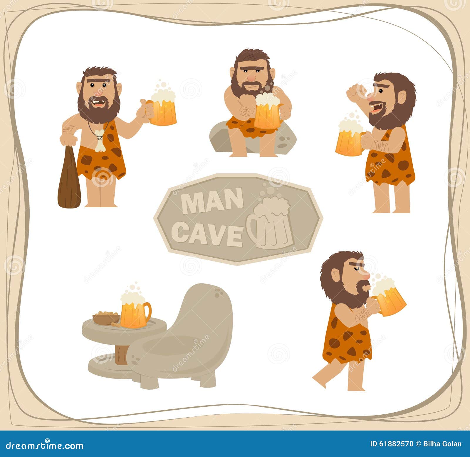 Caveman And Different Action Poses Cartoon Vector | CartoonDealer.com ...