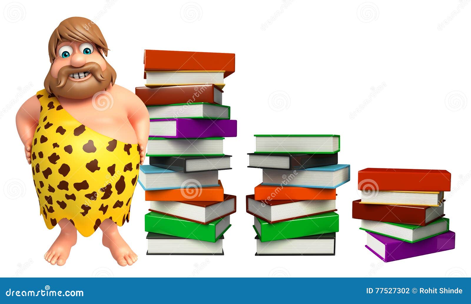 Caveman with Book stack stock illustration. Illustration of book - 77527302