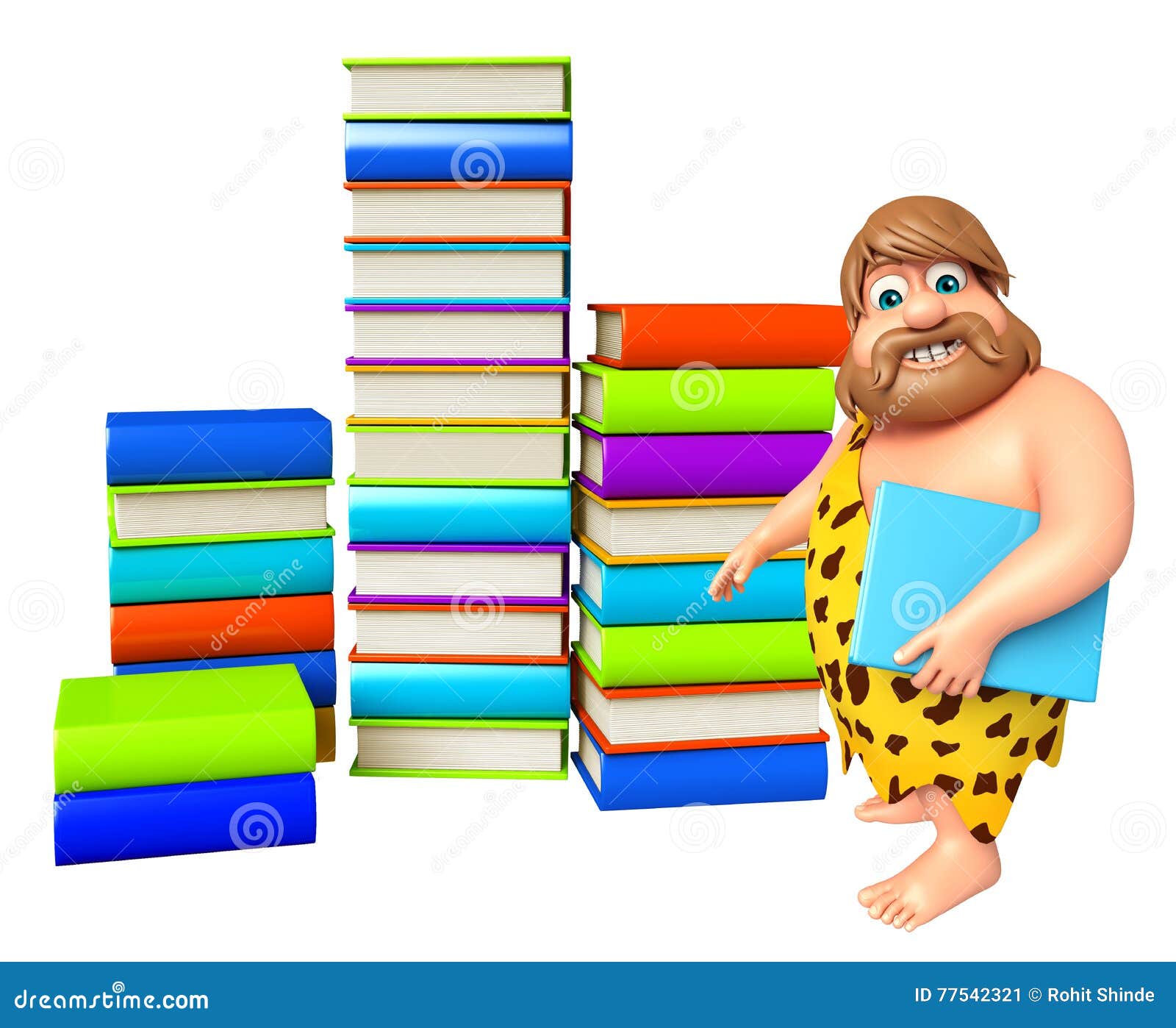 Caveman with Book stack stock illustration. Illustration of hunter ...