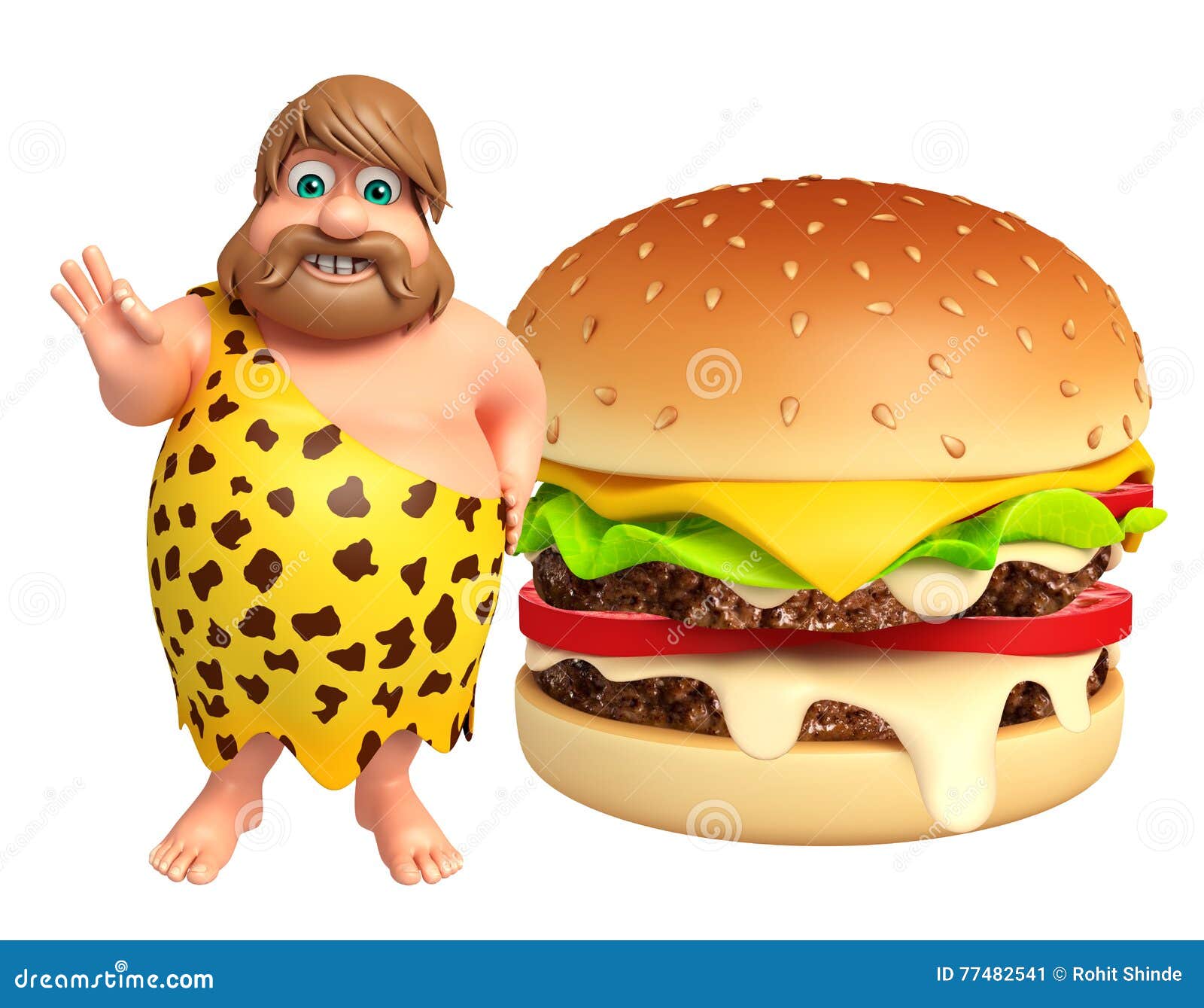 Caveman with Burger stock illustration. Illustration of hunt - 77482541