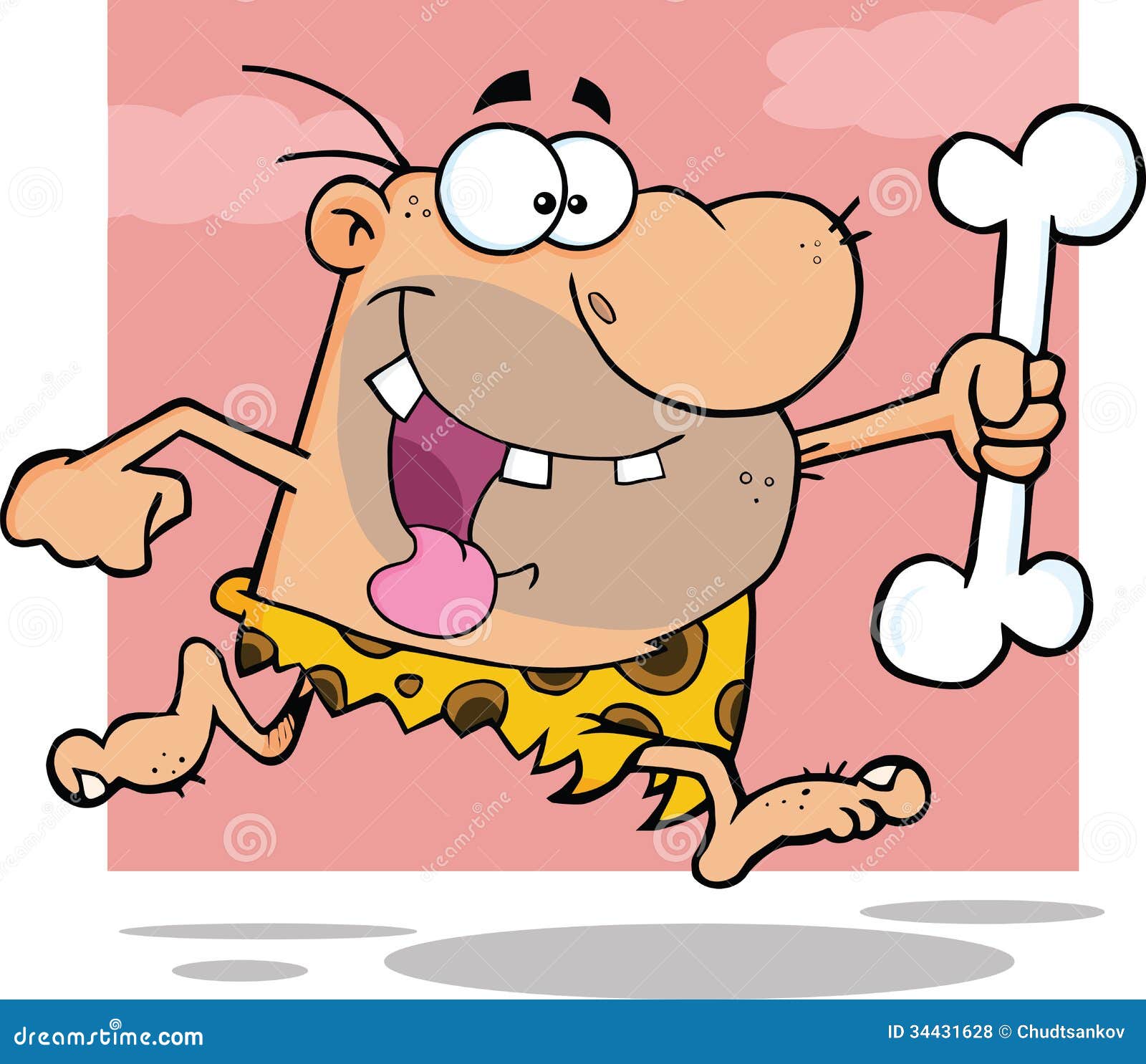 Caveman Cartoon Character Running with a Big Bone Stock Vector ...