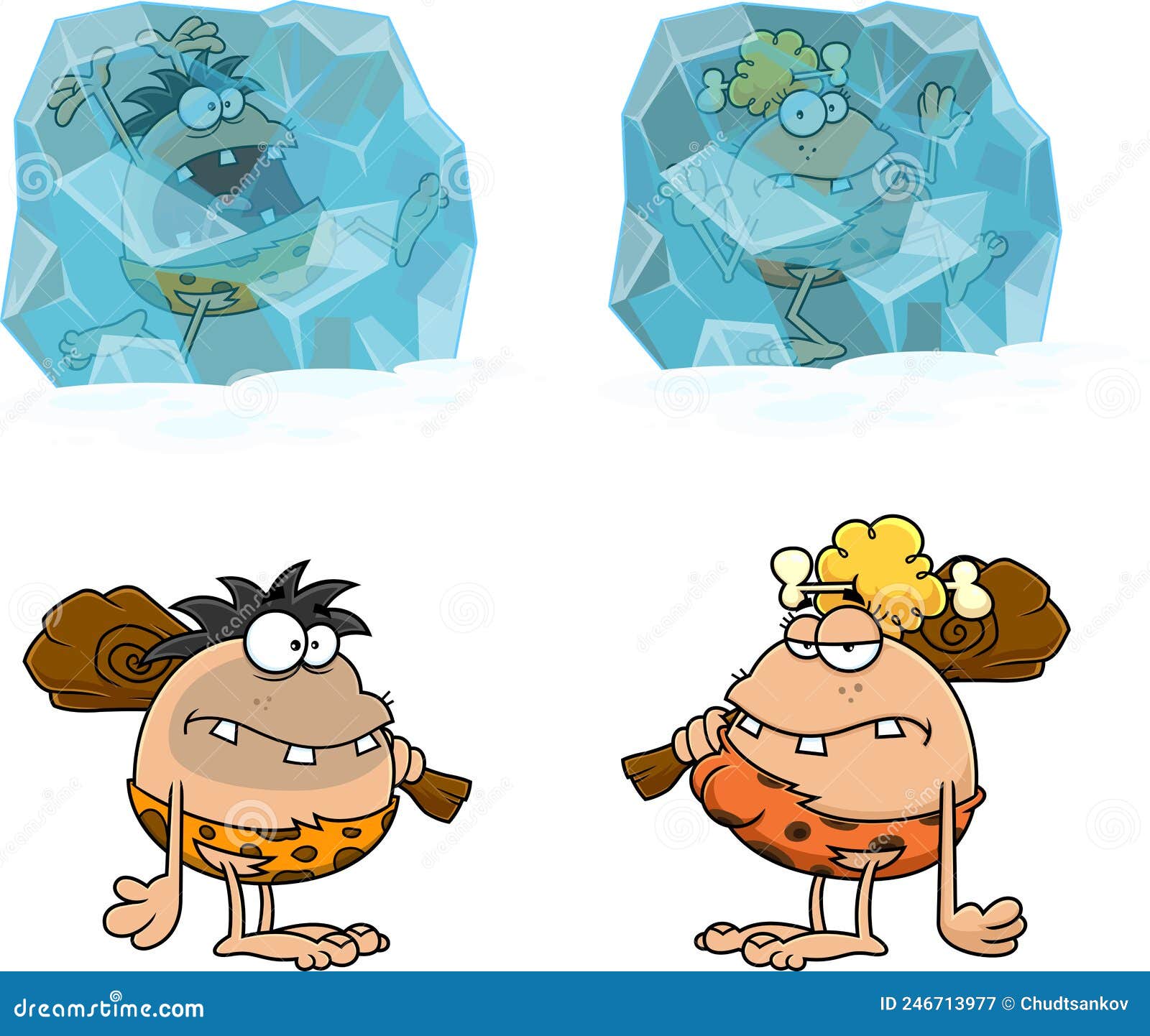 Caveman Cartoon Characters. Vector Hand Drawn Collection Set Stock ...