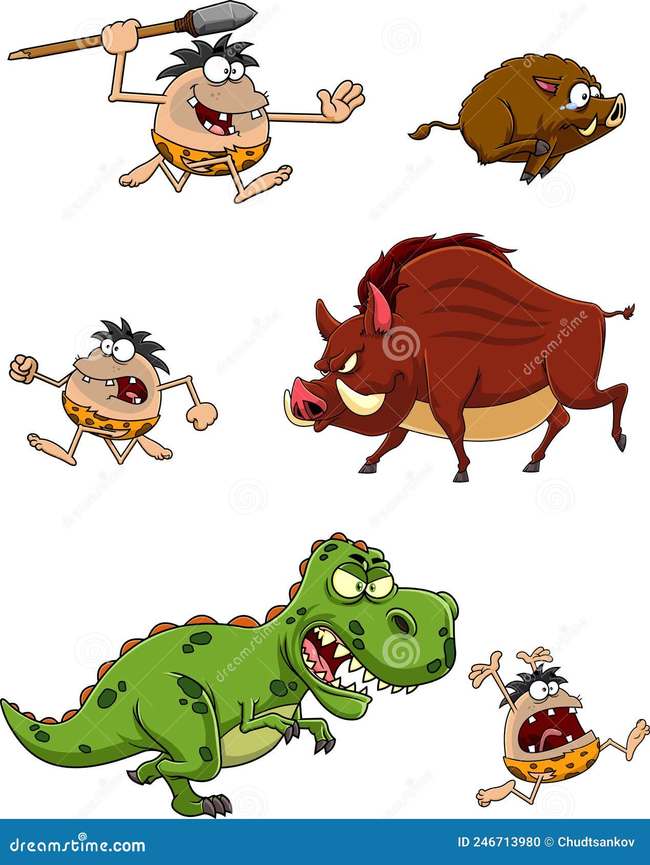 Caveman Cartoon Characters. Vector Hand Drawn Collection Set Stock ...