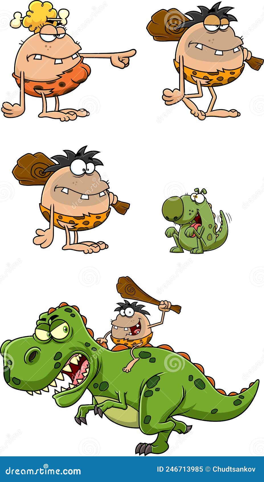 Caveman Cartoon Characters. Vector Hand Drawn Collection Set Stock ...