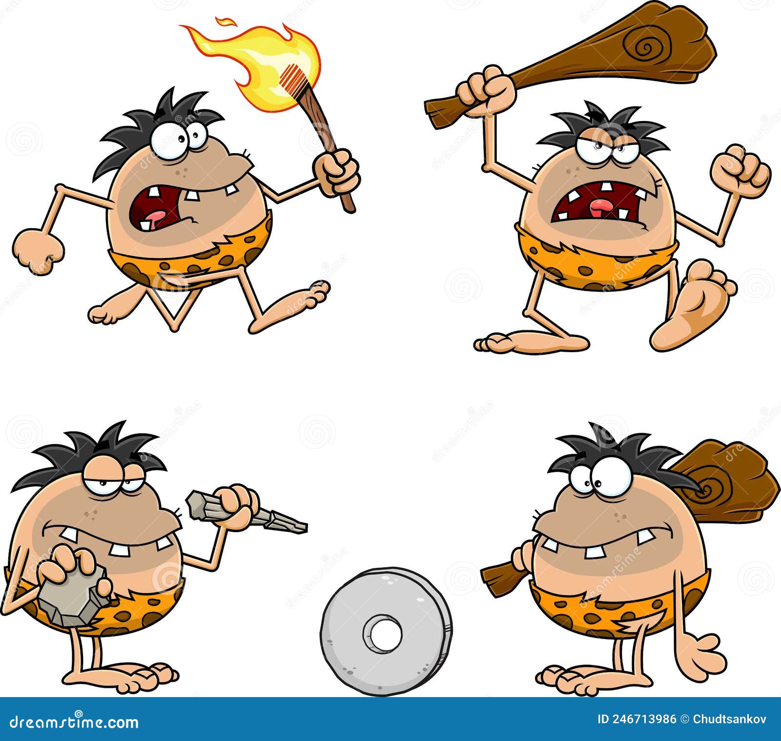 Caveman Cartoon Characters. Vector Hand Drawn Collection Set Stock ...