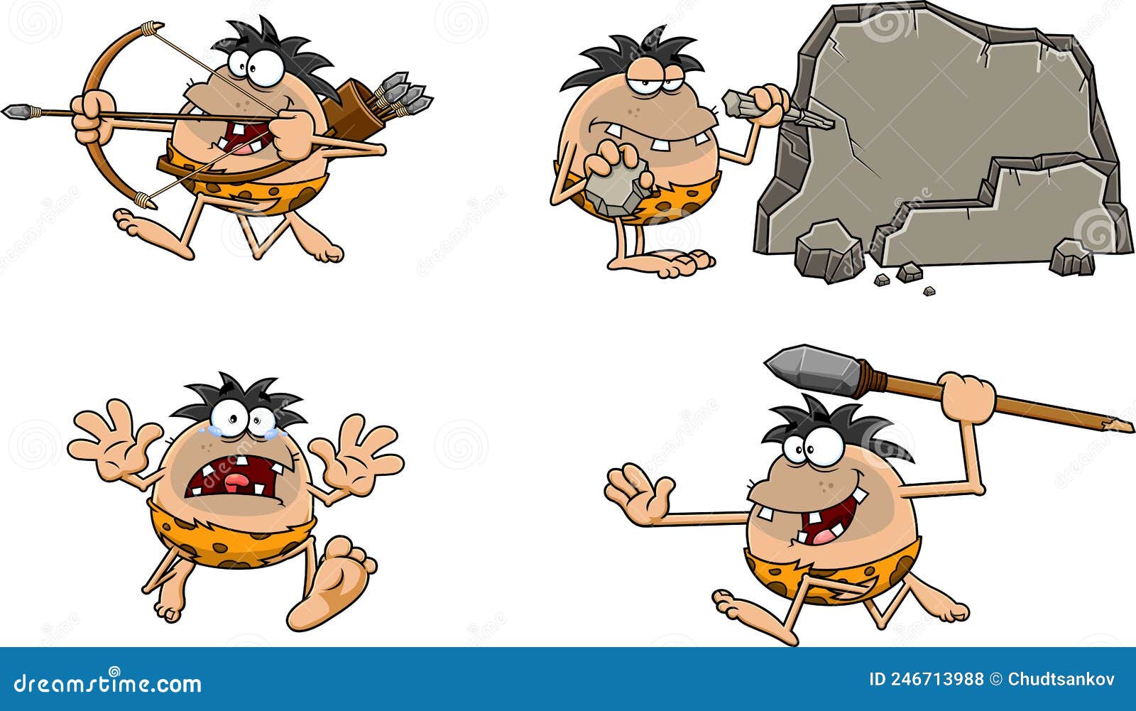 Caveman Cartoon Characters. Vector Hand Drawn Collection Set Stock ...