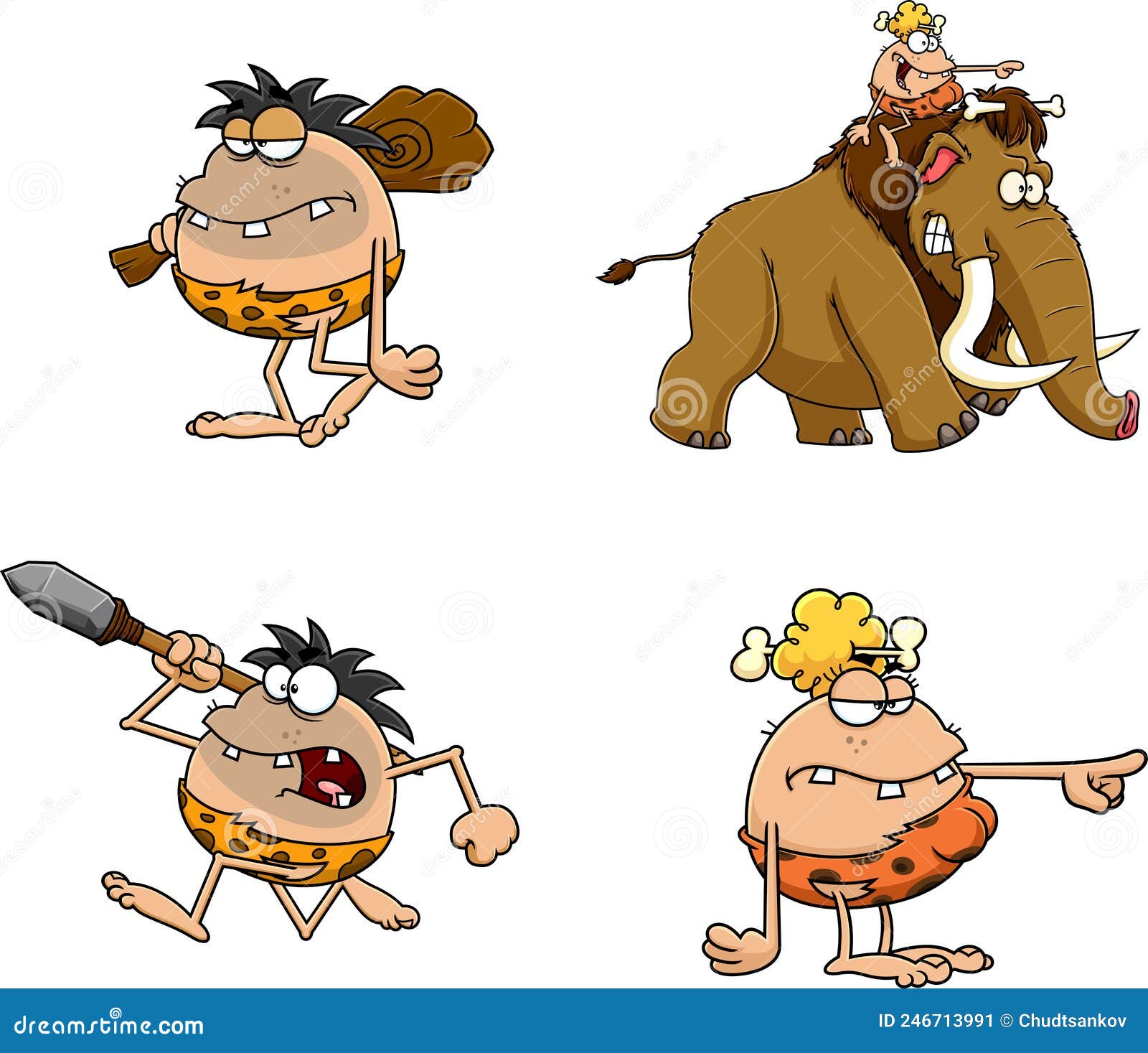 Caveman Cartoon Characters. Vector Hand Drawn Collection Set Stock ...