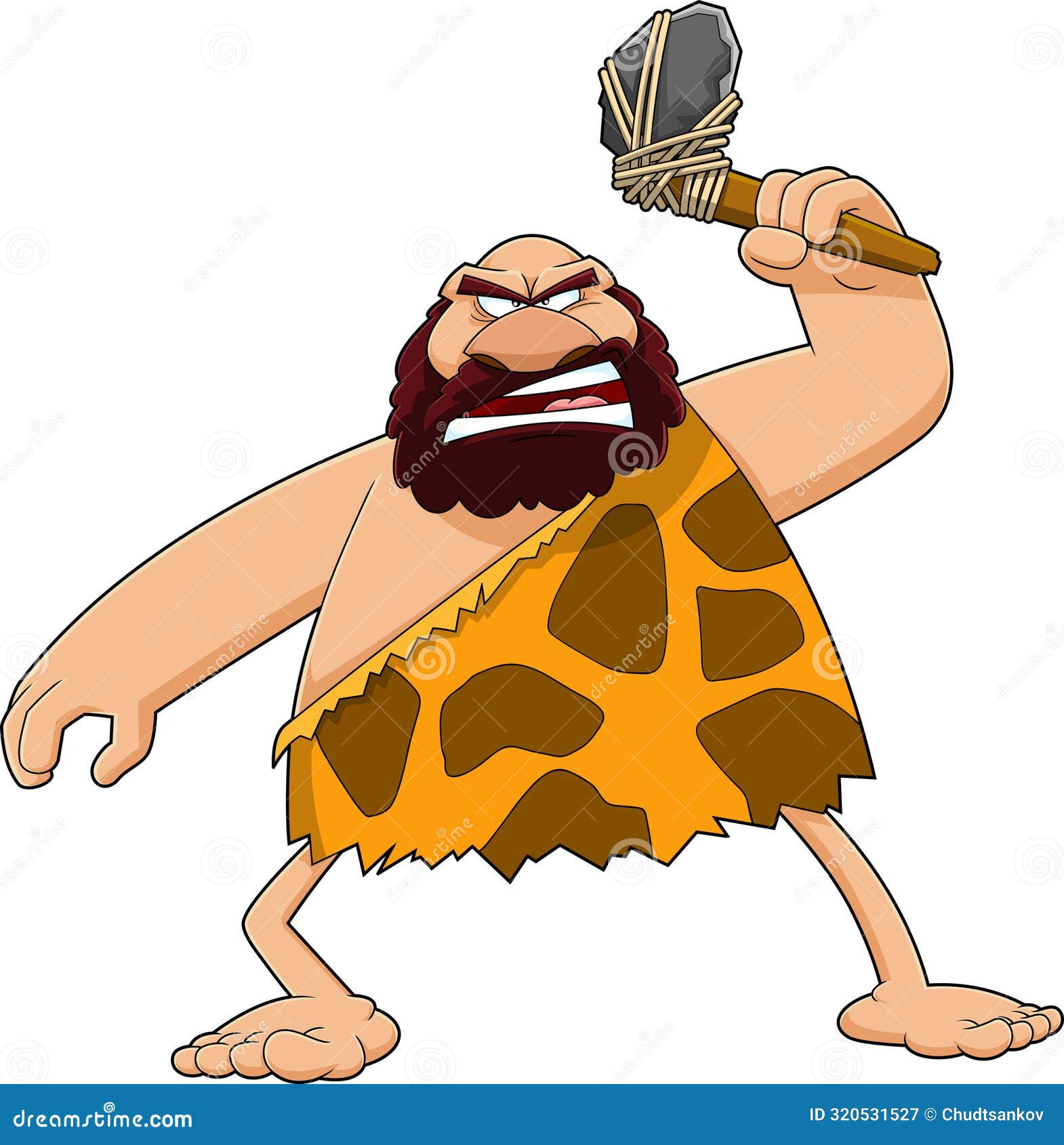 Angry Caveman Cartoon Character Holding A Club Vector Illustration ...