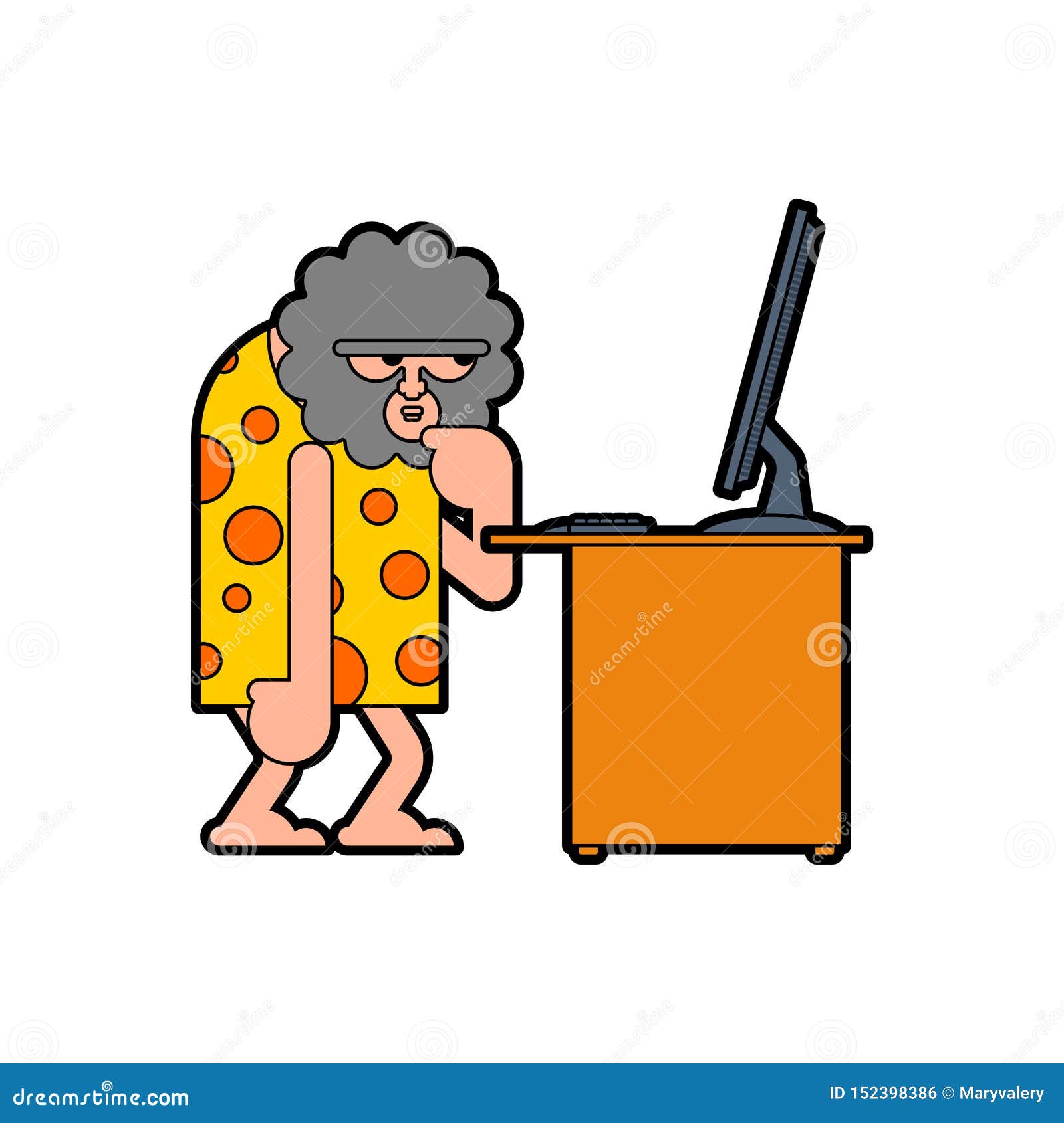 Caveman and Computer. Prehistoric Man and PC Stock Vector ...